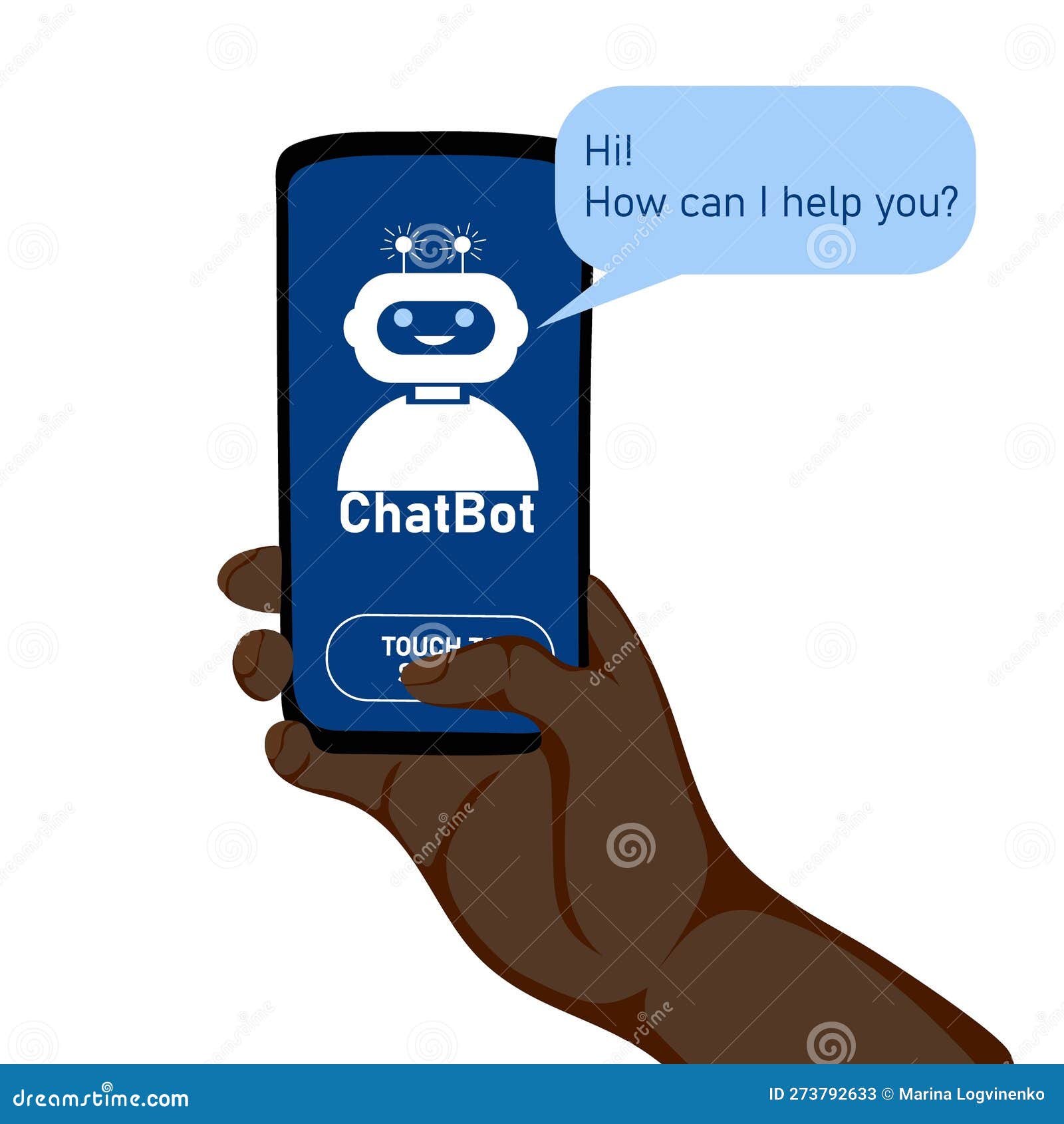 Human Hand Holding Mobile Phone with Chatbot on Screen. Virtual Smart ...