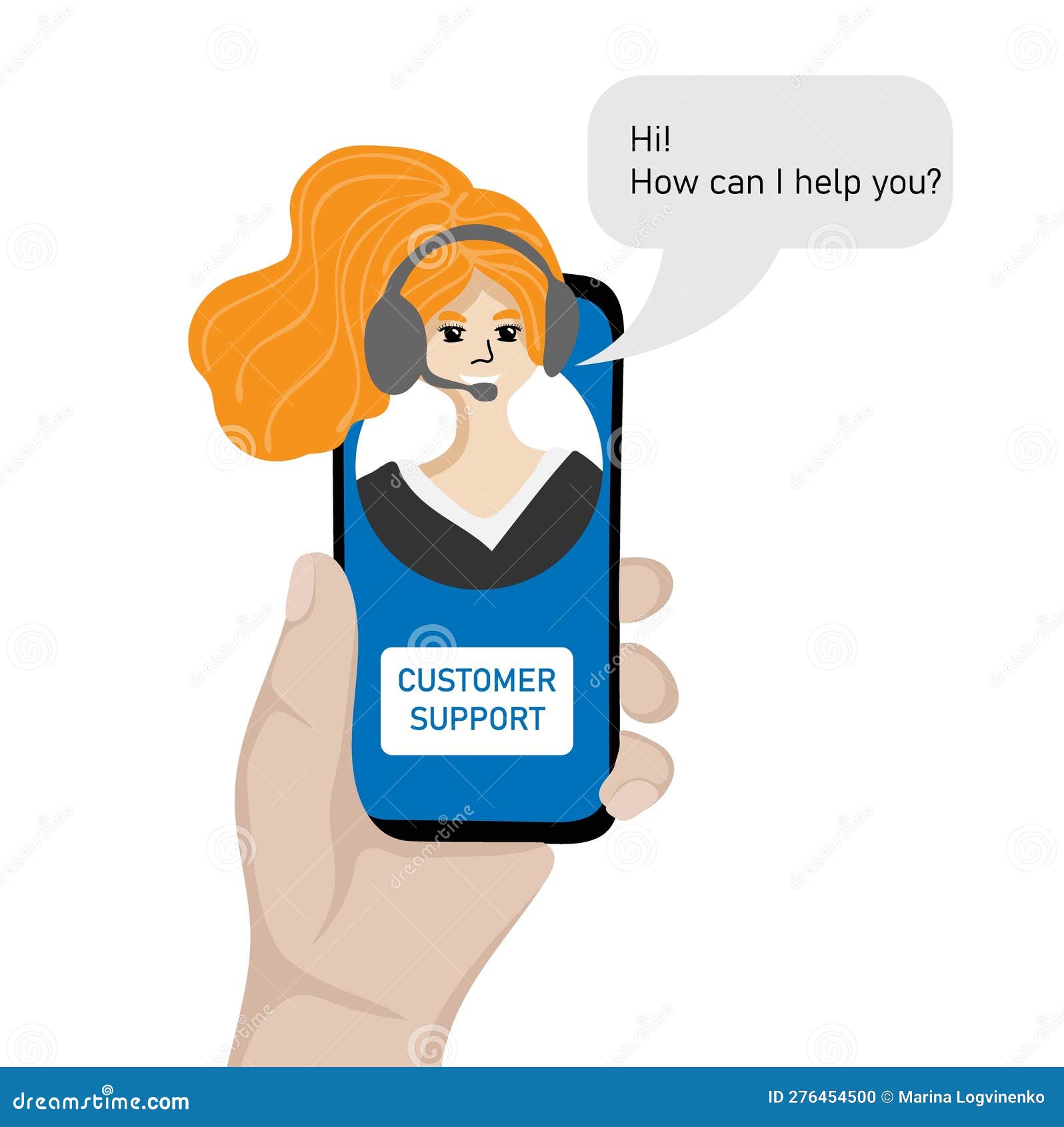 Human Hand Holding Mobile Phone with Customer Support Operator on ...