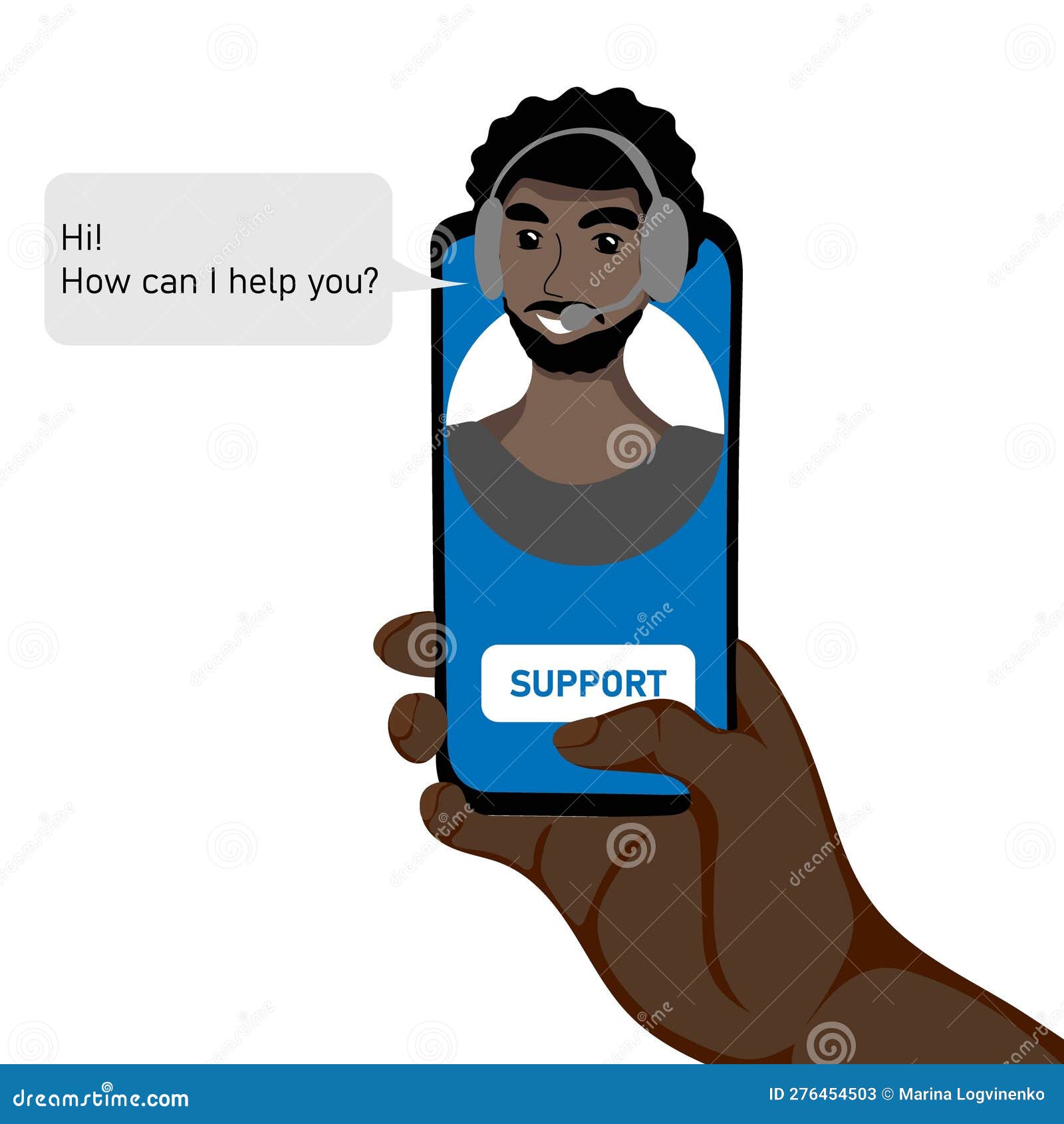 Human Hand Holding Mobile Phone with Customer Support Operator on ...