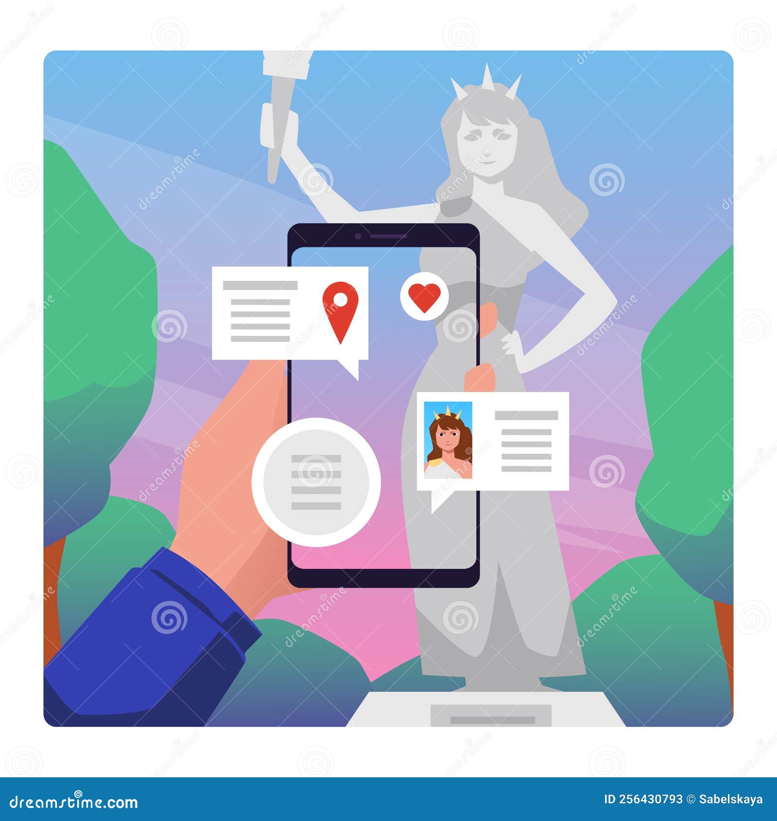 Human Hand Holding Mobile Phone With Information About Monument On