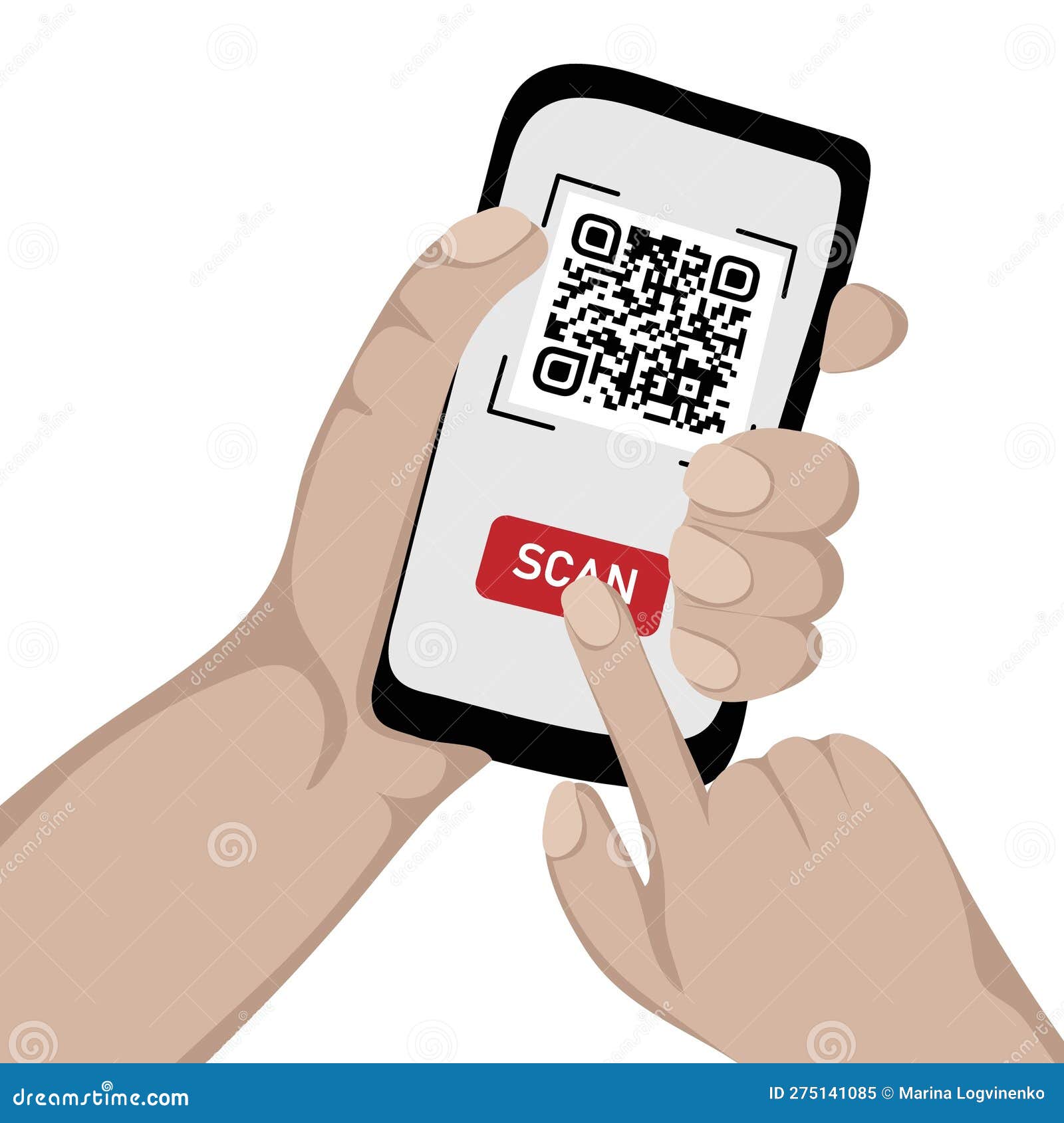 Human Hand Holding Mobile Phone with Qr Code on Screen. Scanning QR ...