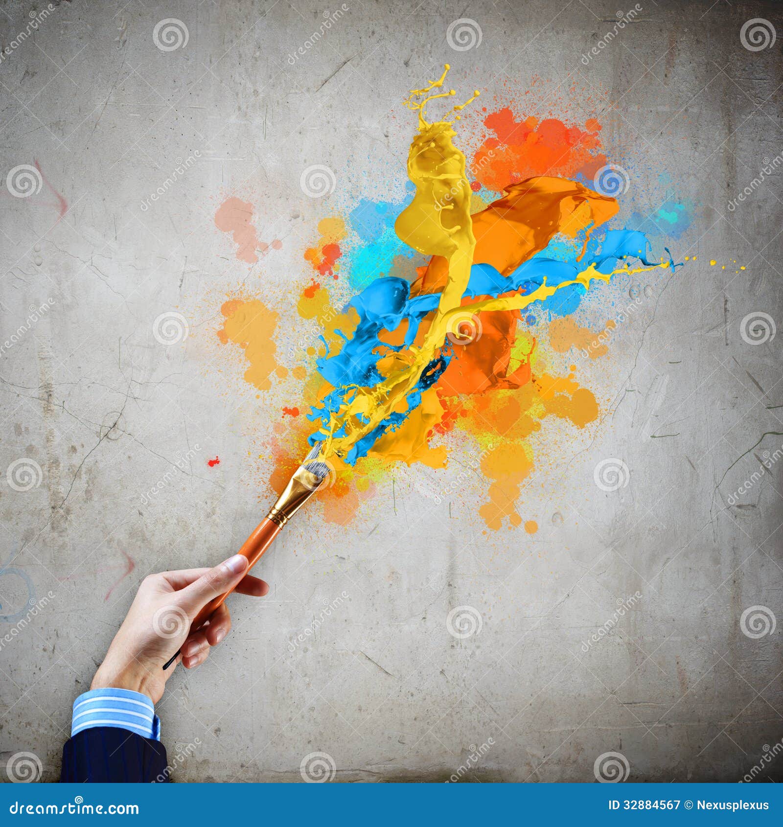 Human Hand Holding Paint Brush Stock Image - Image of splash, summer ...