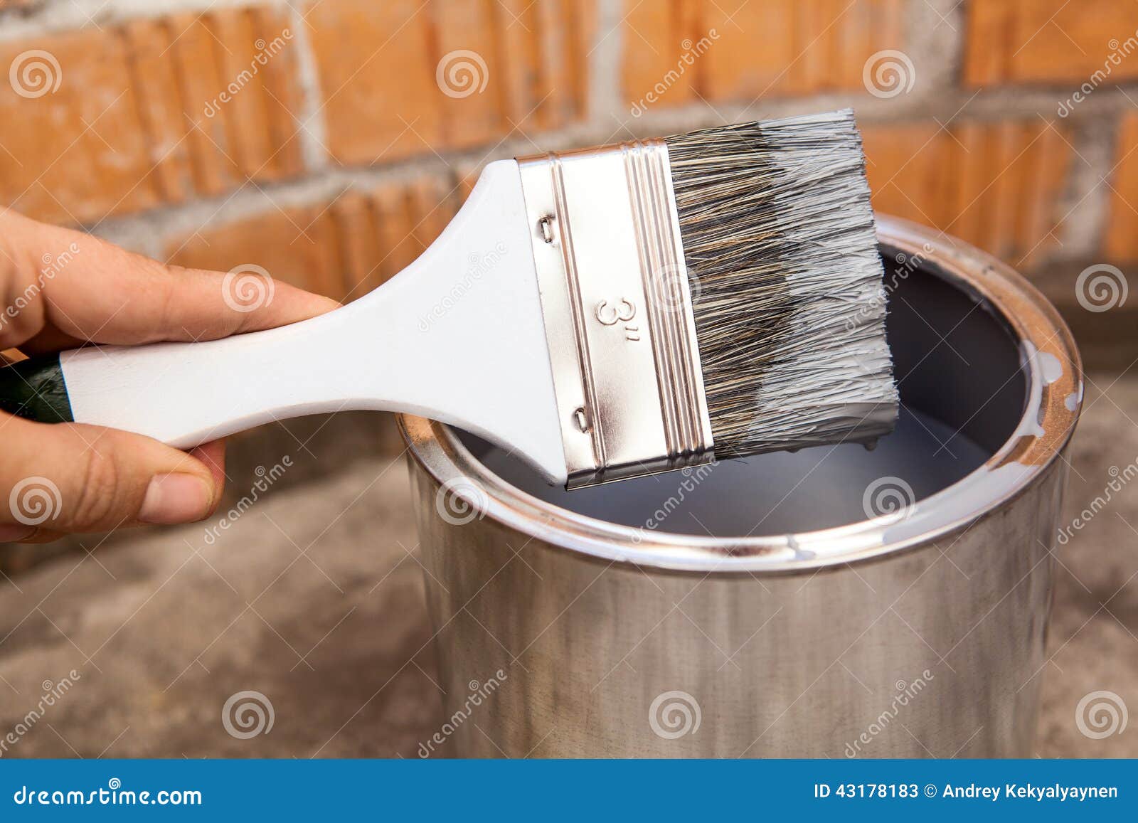 Human Hand Holding Paint Brush Stained Grey Color Stock Image - Image ...