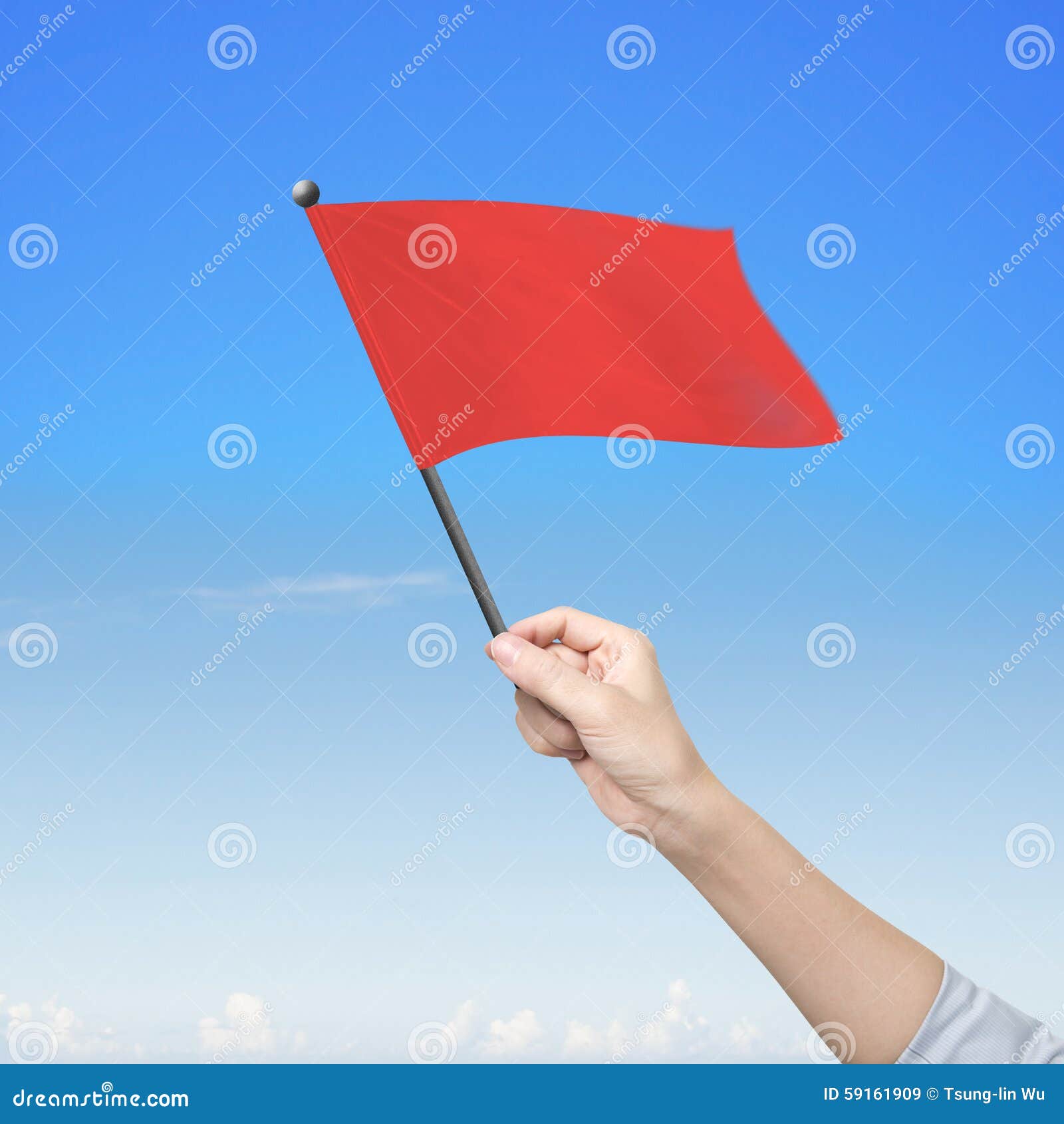 Human Hand Holding Red Flag Nature Sky Stock Image - Image of blue ...