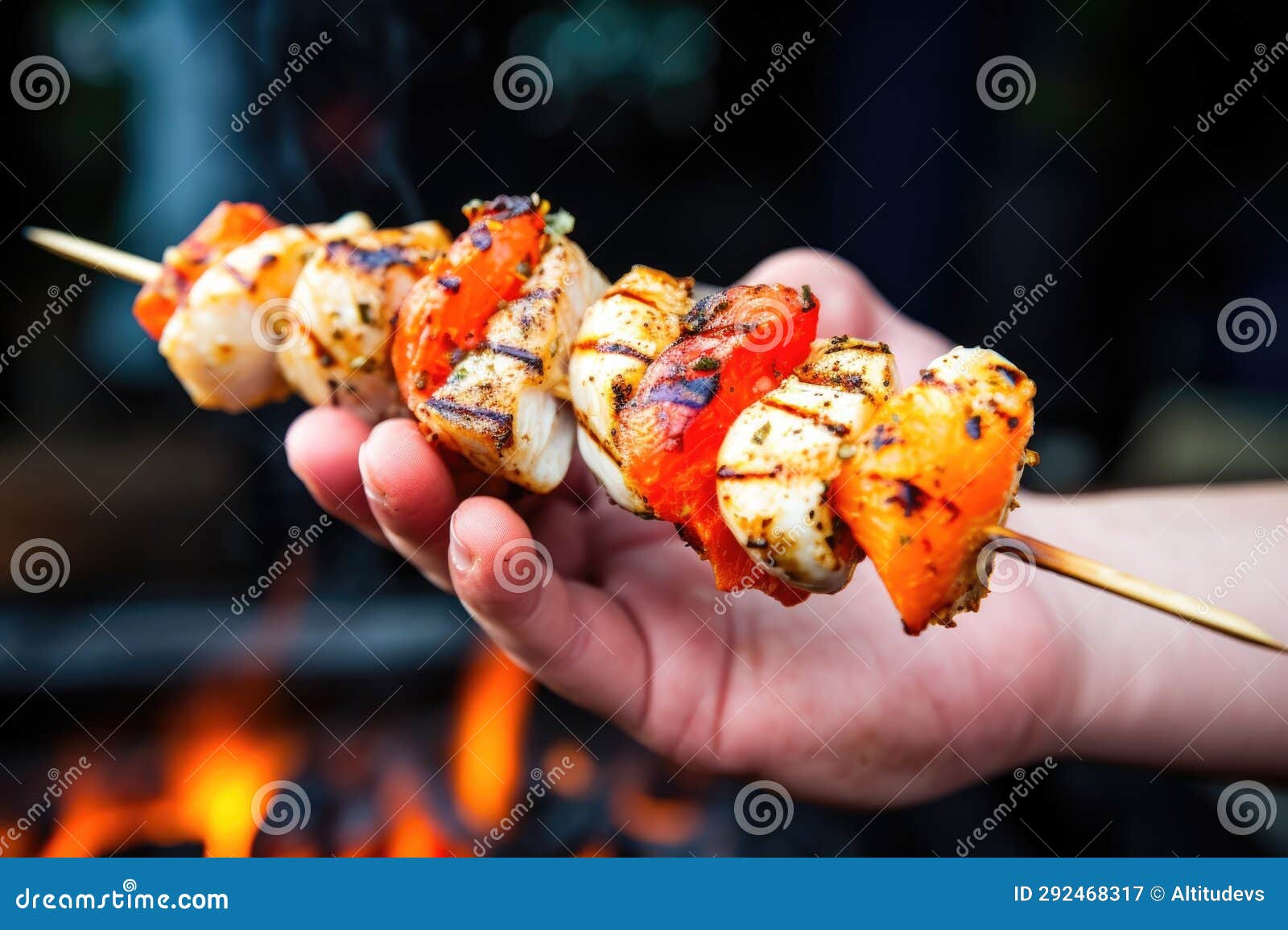 Human Hand Holding a Skewer of Grilled Scallops Stock Illustration ...