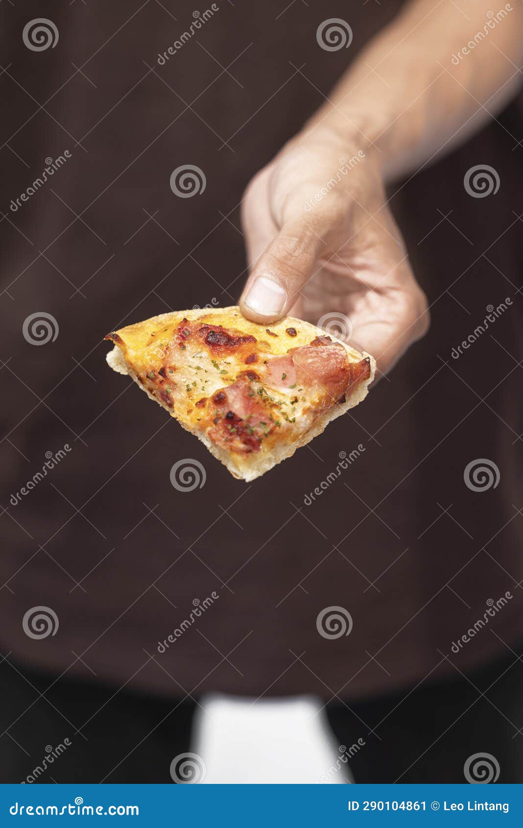 A Human Hand Holding a Slice of Pizza Stock Image - Image of meat ...