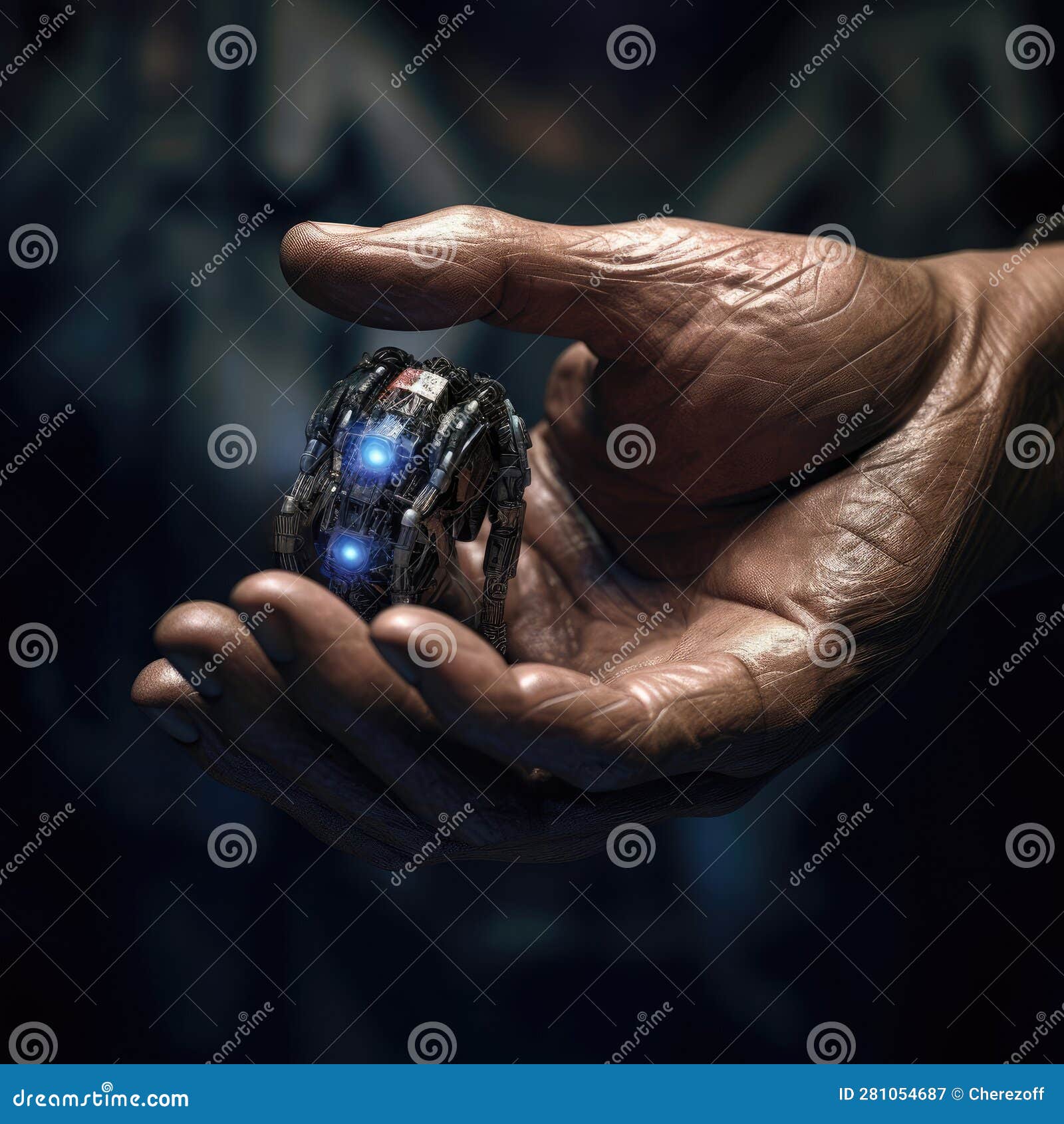 A Human Hand Holding a Small Robot Stock Image - Image of friendly ...