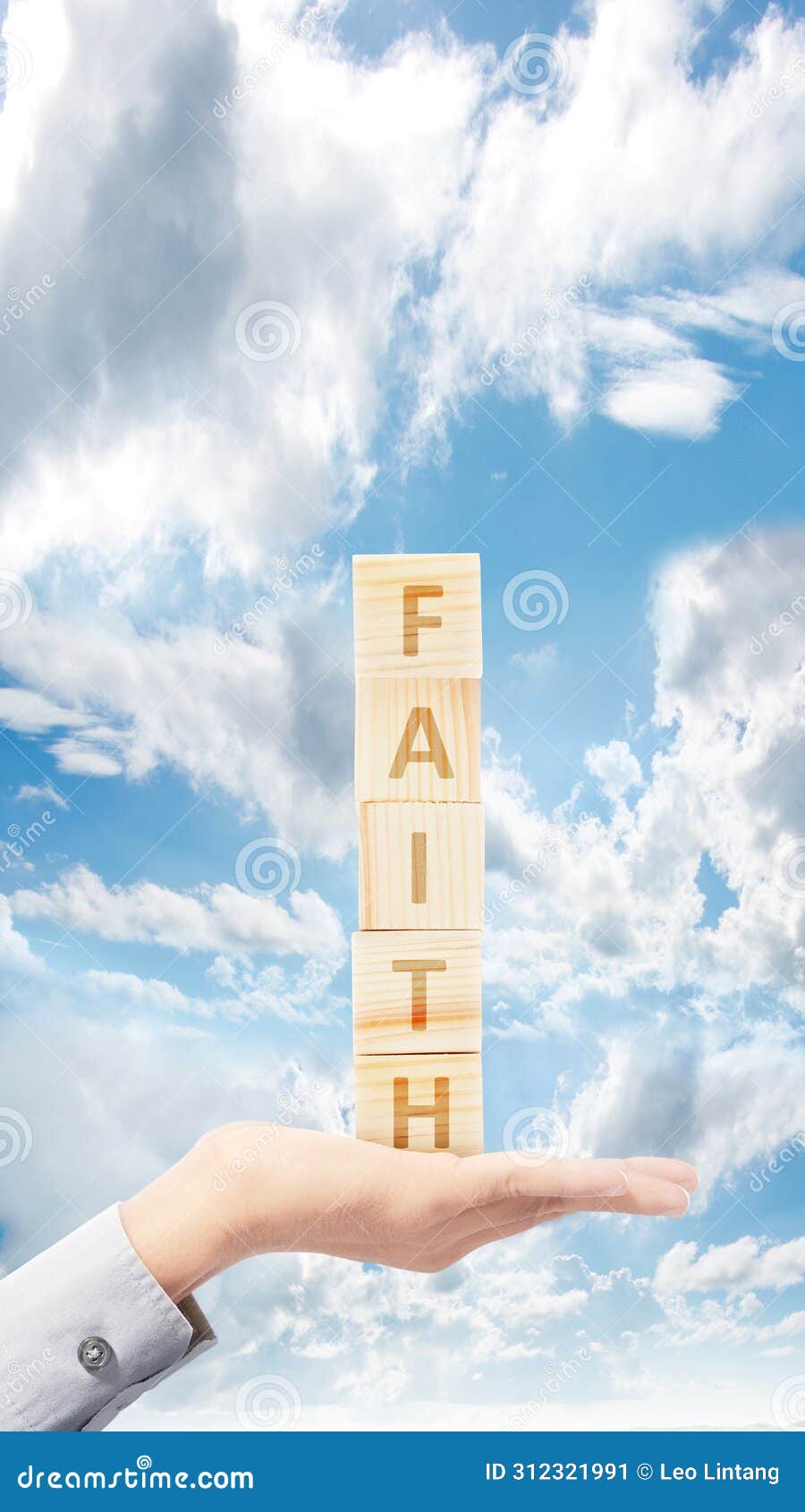 A Human Hand Holding a Stack of a Cube with the Text of Faith Stock ...