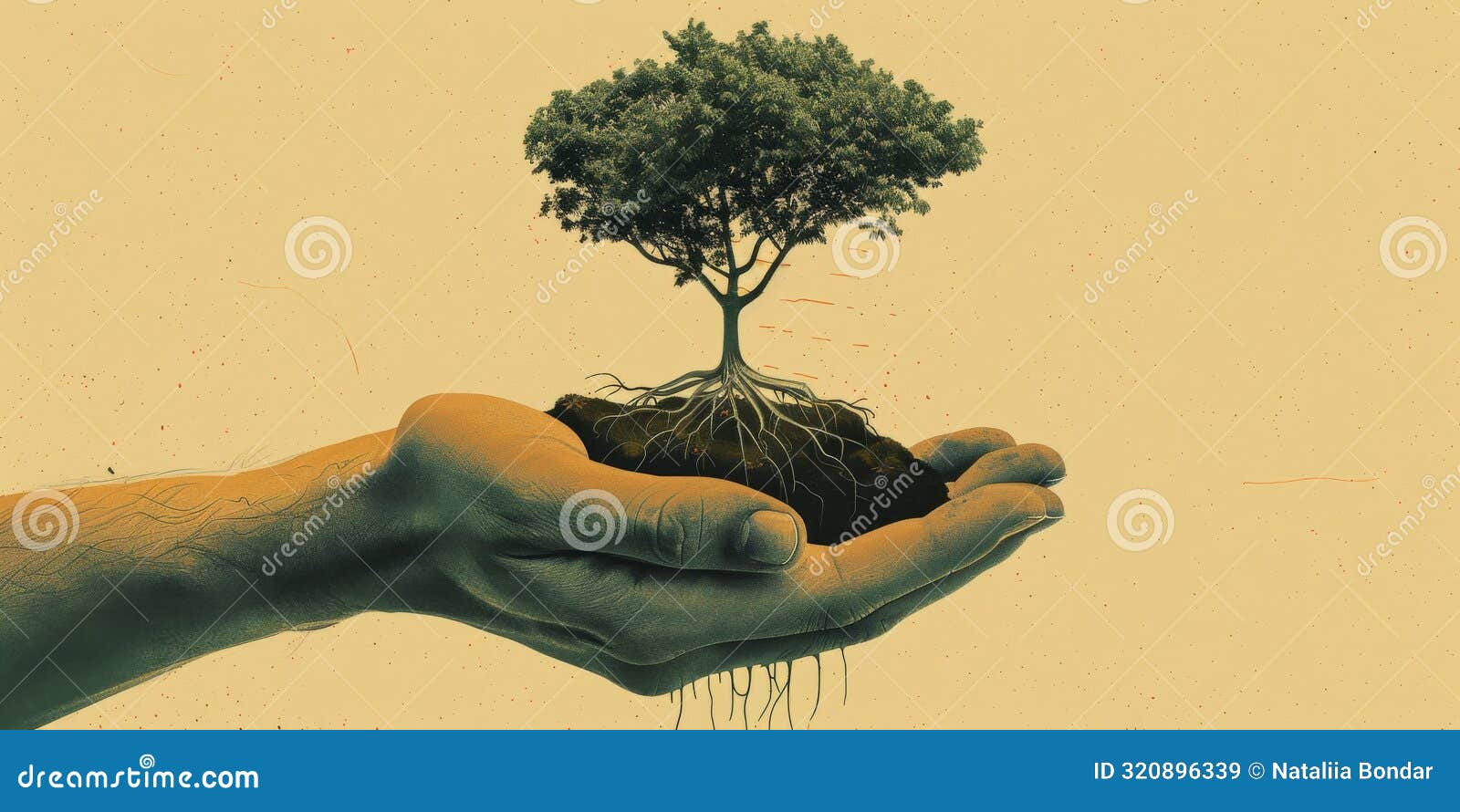 Human Hand Holding Tree with Exposed Roots Growing from Patch of Soil ...