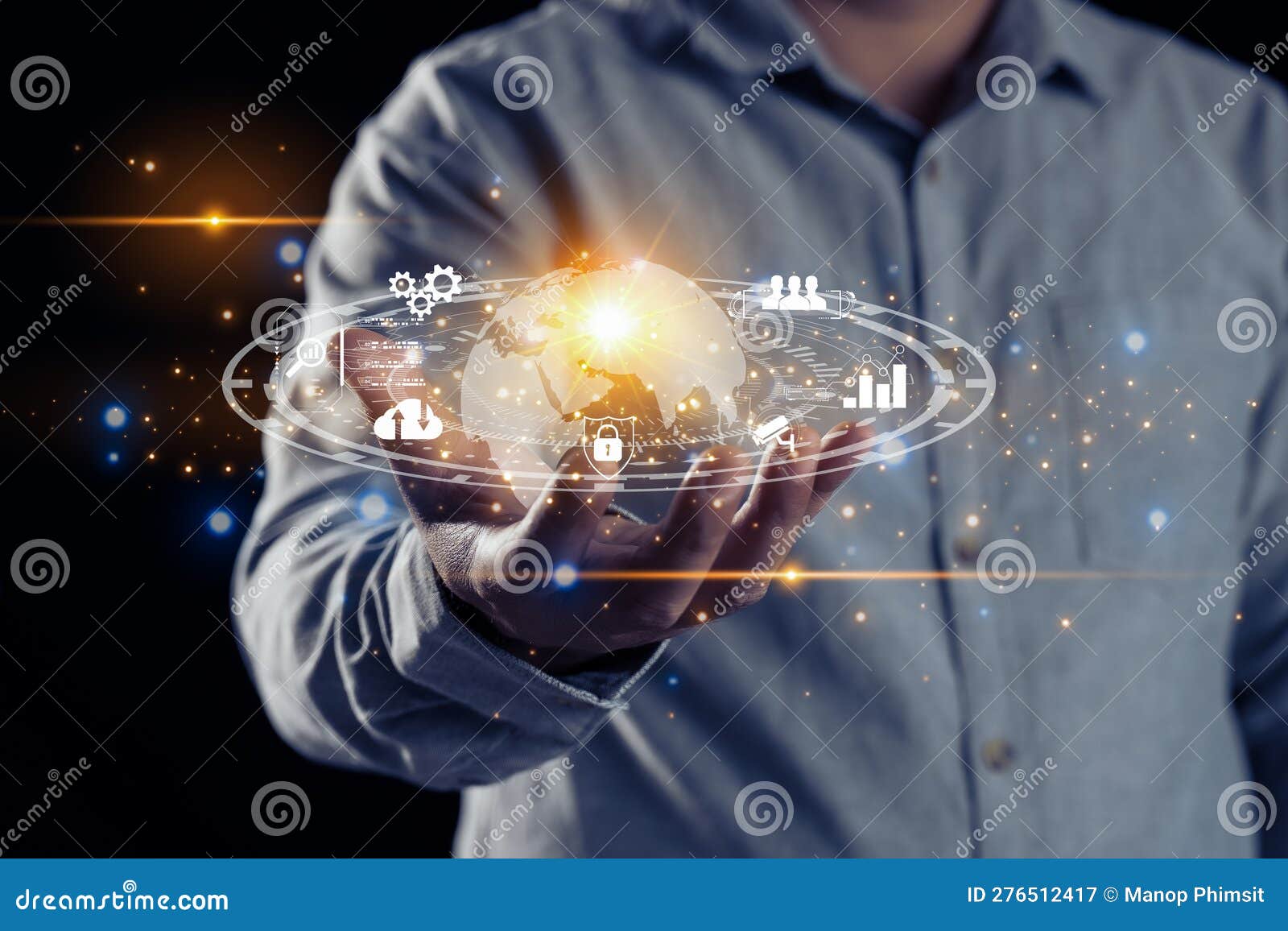 Human Hand Holding Virtual Global Internet Connection Metaverse Stock ...