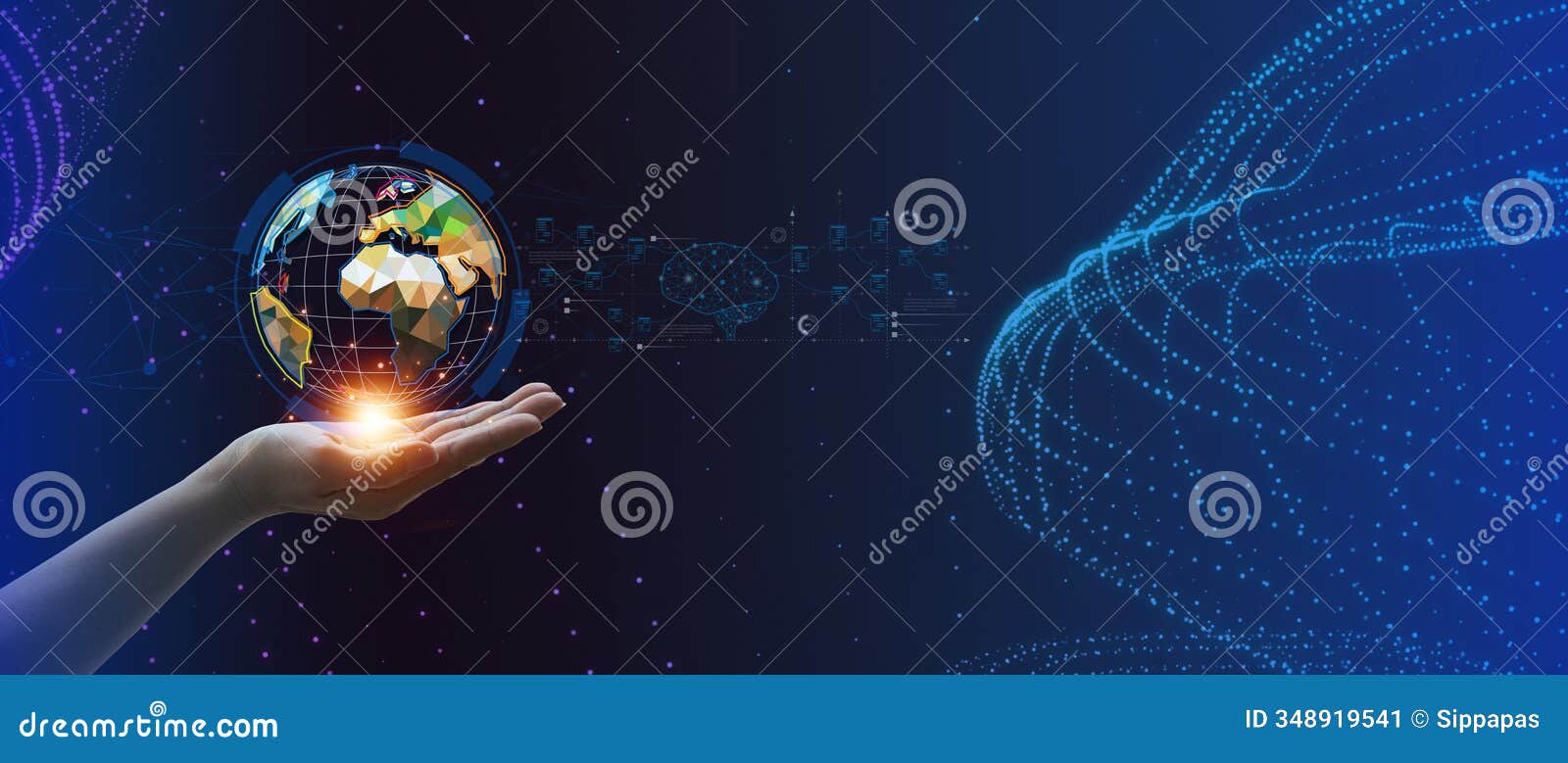 Human Hand Holding a Virtual Globe Connected To an AI Network Stock ...
