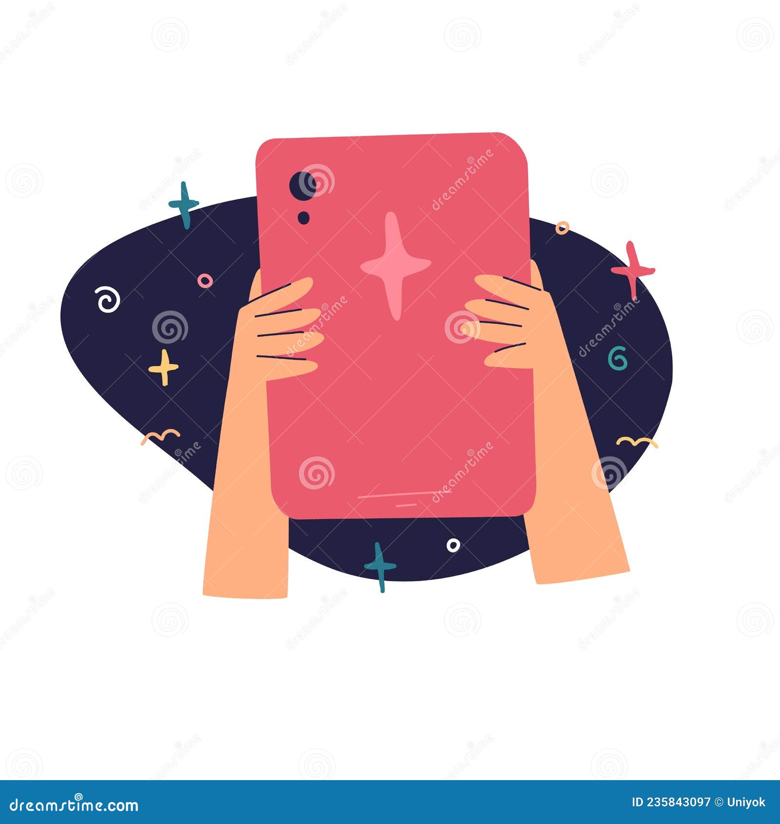 A Human Hand Holds a Tablet. Modern Cartoon Style Stock Vector ...