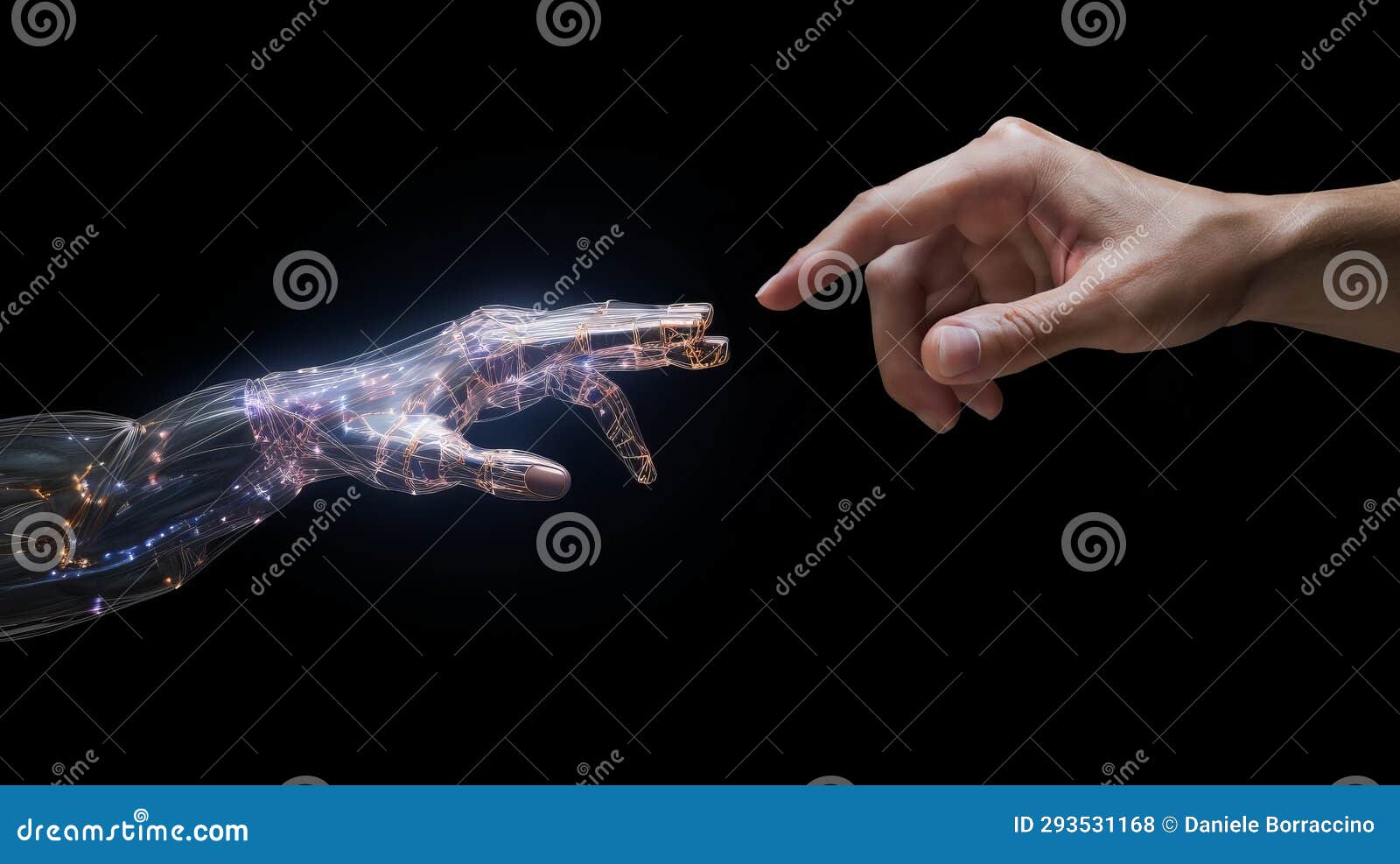 Human Hand And A Holographic Hand Touch Each Other, Coexistence Of ...