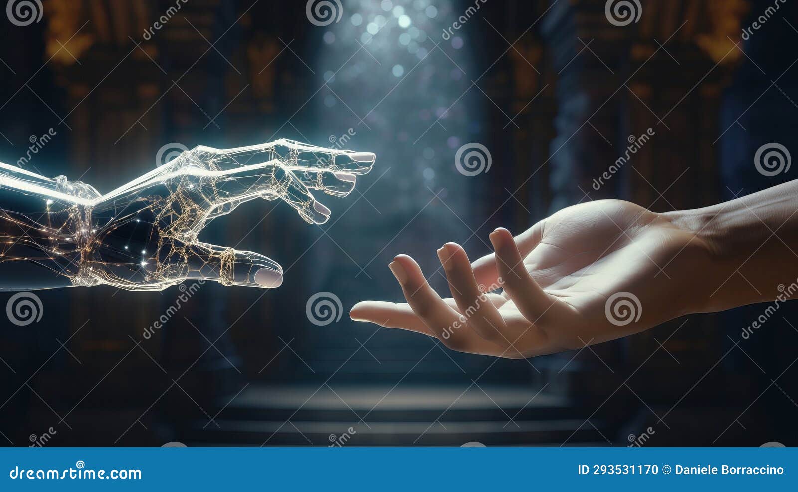 Human Hand And A Holographic Hand Touch Each Other, Coexistence Of ...