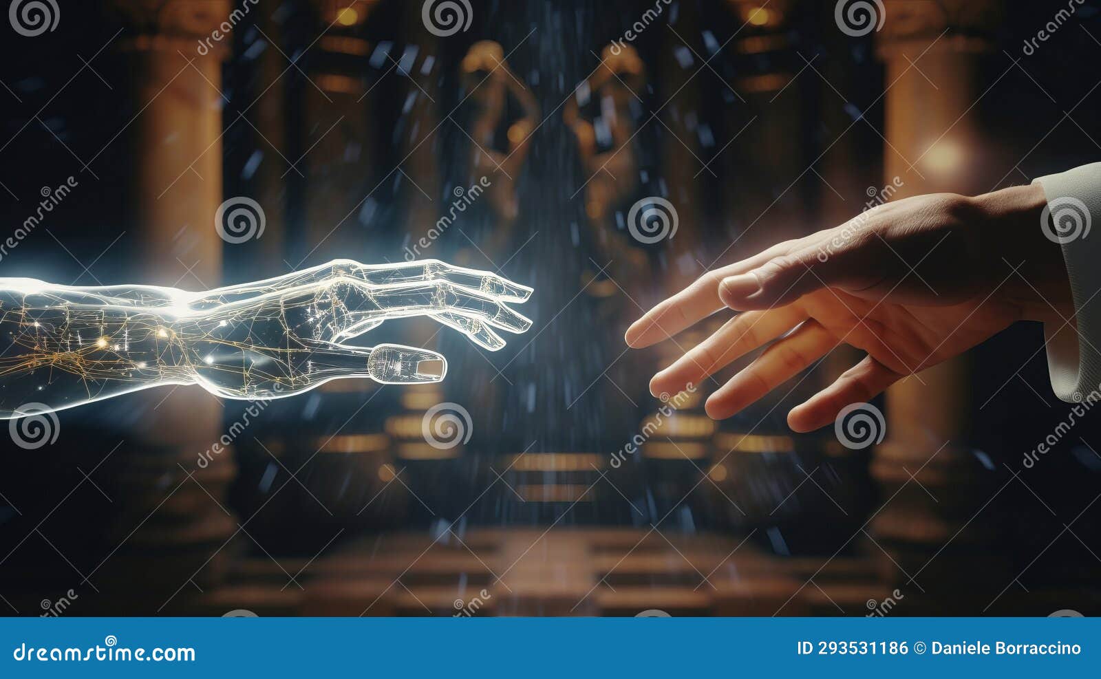 Human Hand And A Holographic Hand Touch Each Other, Coexistence Of ...