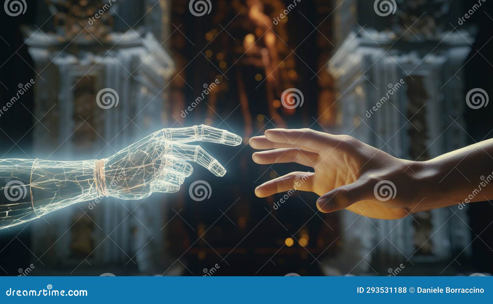 Human Hand And A Holographic Hand Touch Each Other, Coexistence Of ...