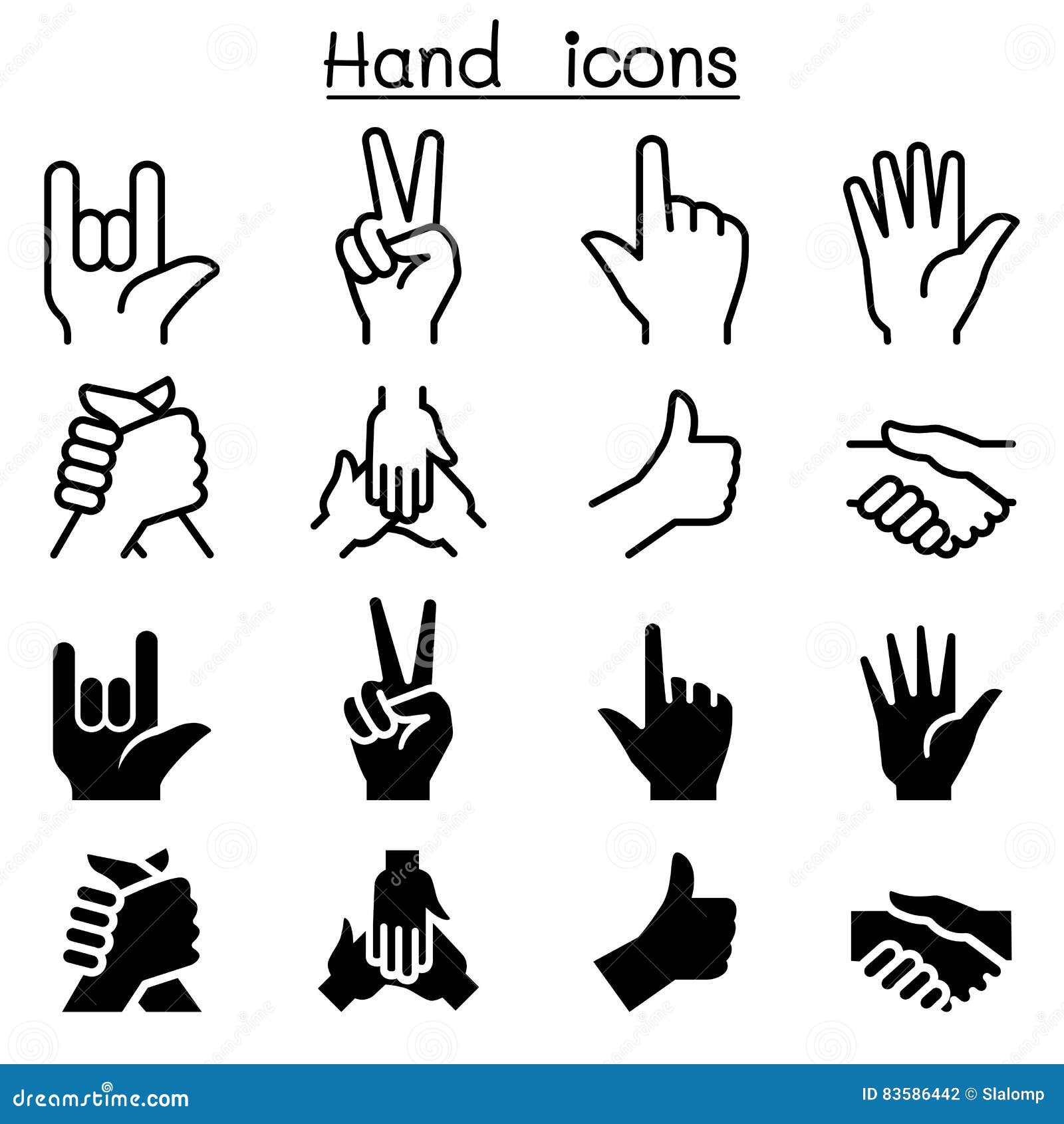 Human hand icon set stock illustration. Illustration of concept - 83586442
