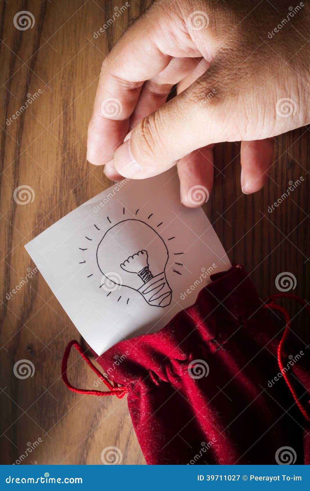 Human Hand with Idea in Sack Stock Image - Image of concept, wood: 39711027