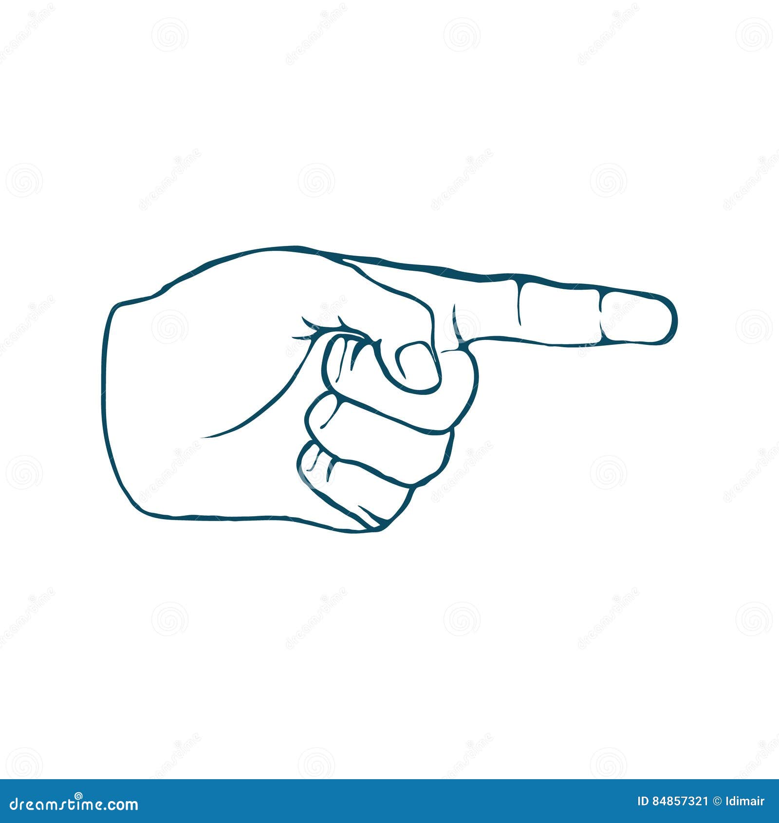 Hand With Index Finger. Line Art Drawing Hand With Forefinger Pressing ...