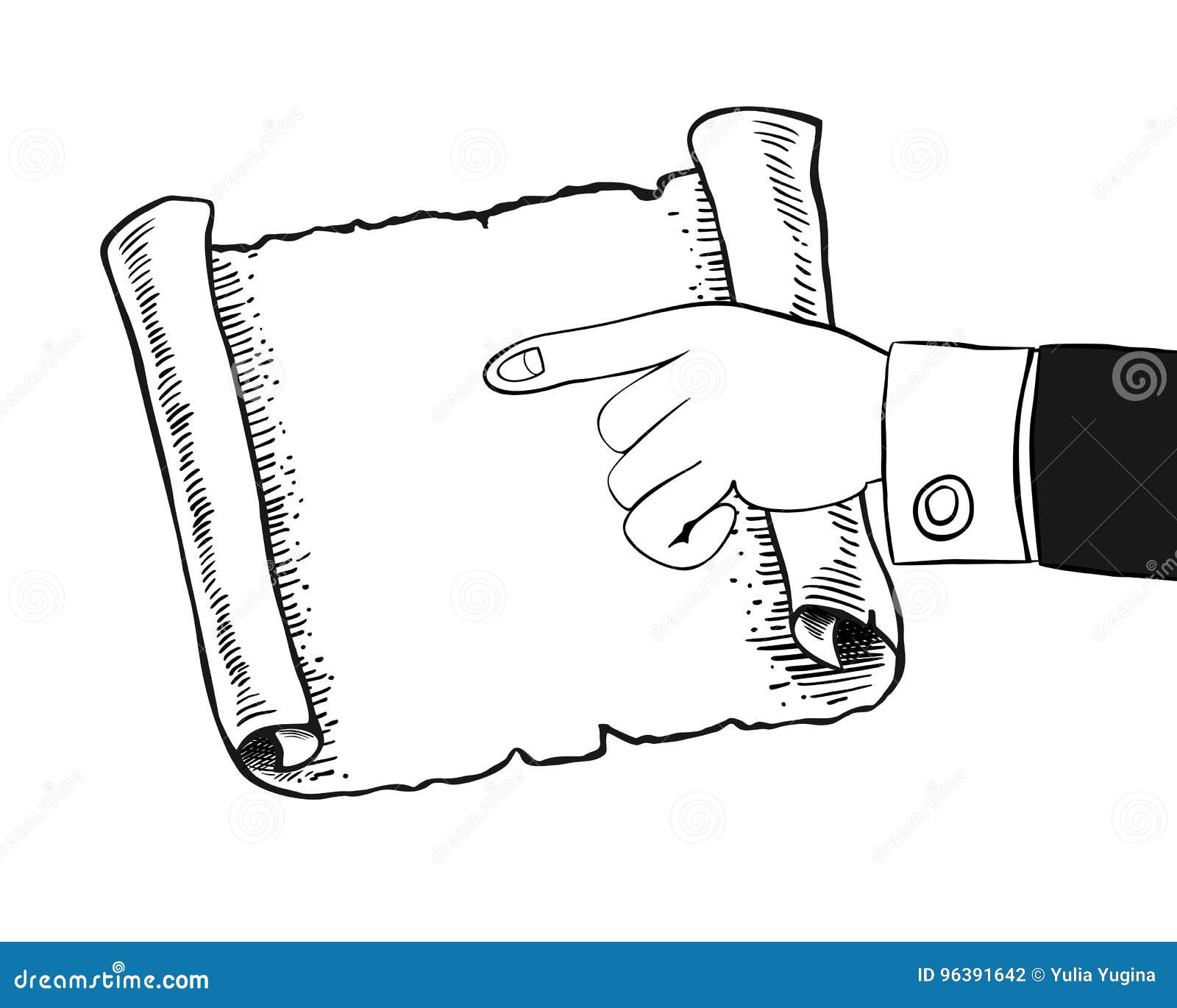 Human Hand Indicates To an Empty Parchment, Scroll. Stock Vector ...