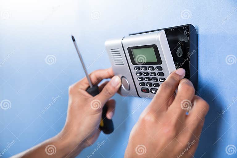Human Hand Installing Security System Stock Photo - Image of repairman ...