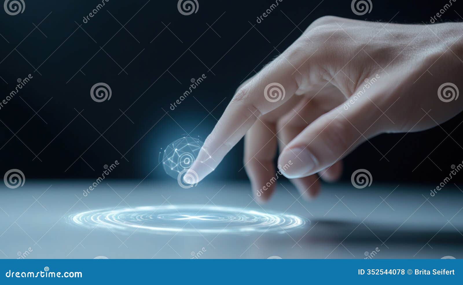 Hand Interacting With Futuristic Holographic Interface Technology Stock ...
