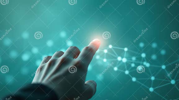 A Human Hand Interacting with a Neural Network on a Teal Background ...