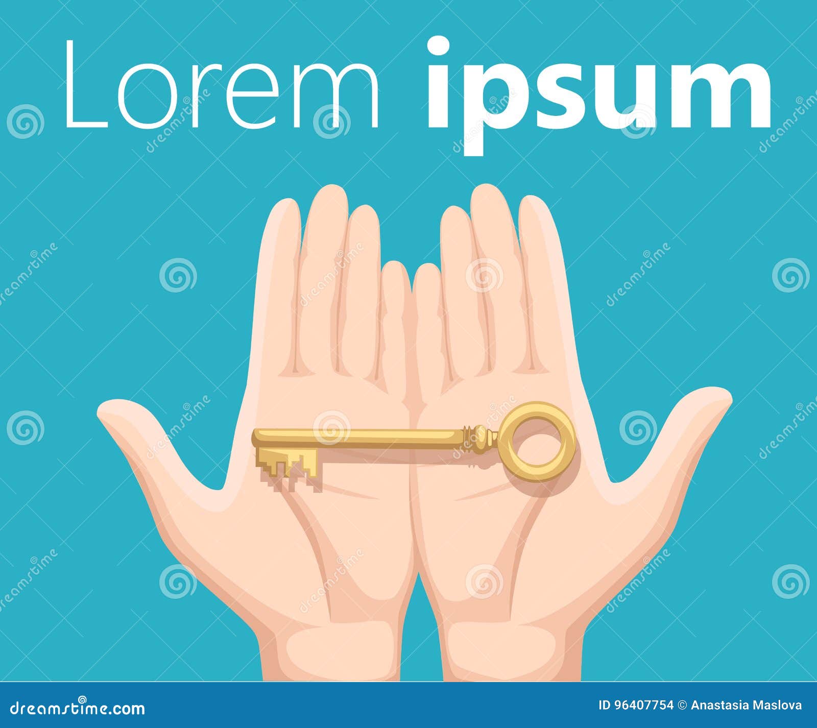 Human Hand with Key Creative Illustration in Flat Style for ...