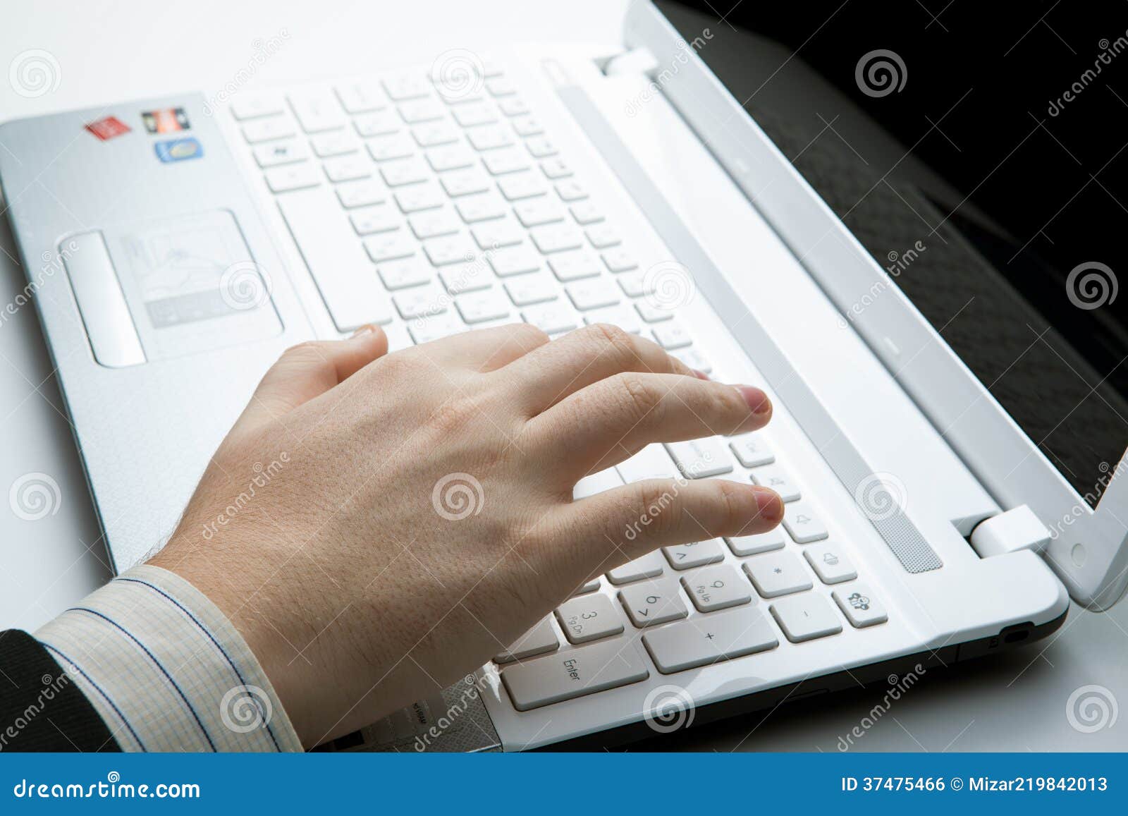 Human hand on the keyboard stock photo. Image of closeup - 37475466