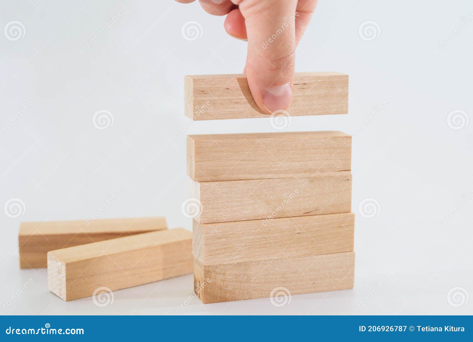 The Human Hand Lays Down Wooden Blocks Stock Image - Image of build ...