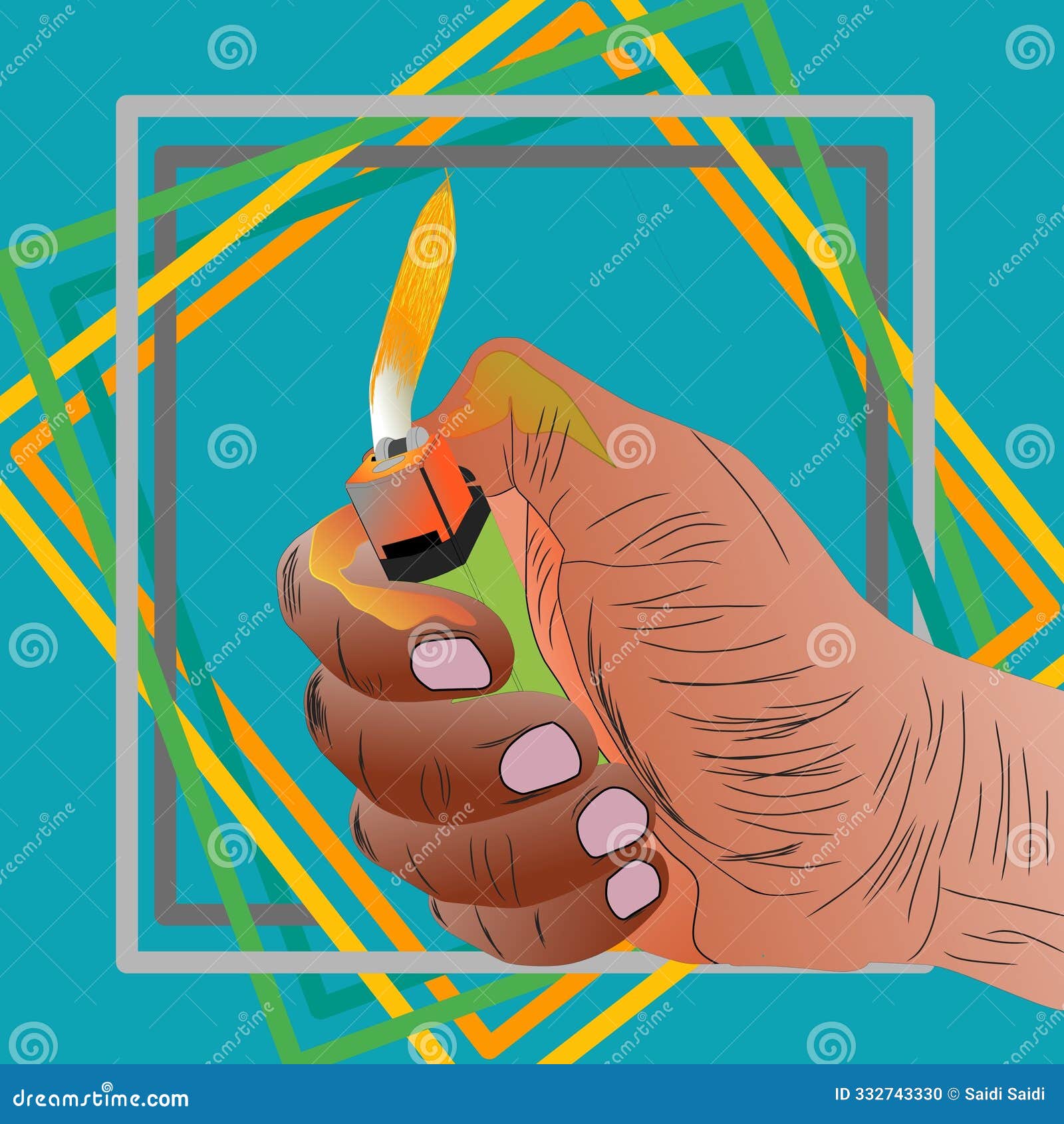 A Human Hand Lighting a Lighter Stock Illustration - Illustration of ...