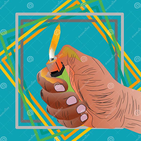 A Human Hand Lighting a Lighter Stock Illustration - Illustration of ...