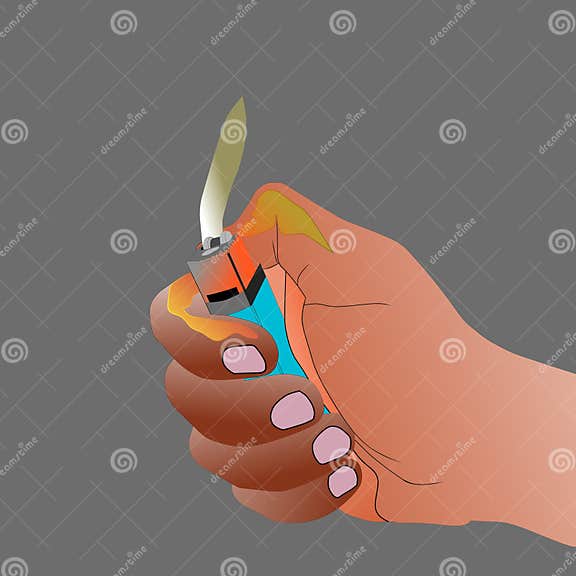 A Human Hand Lighting a Lighter Stock Illustration - Illustration of ...