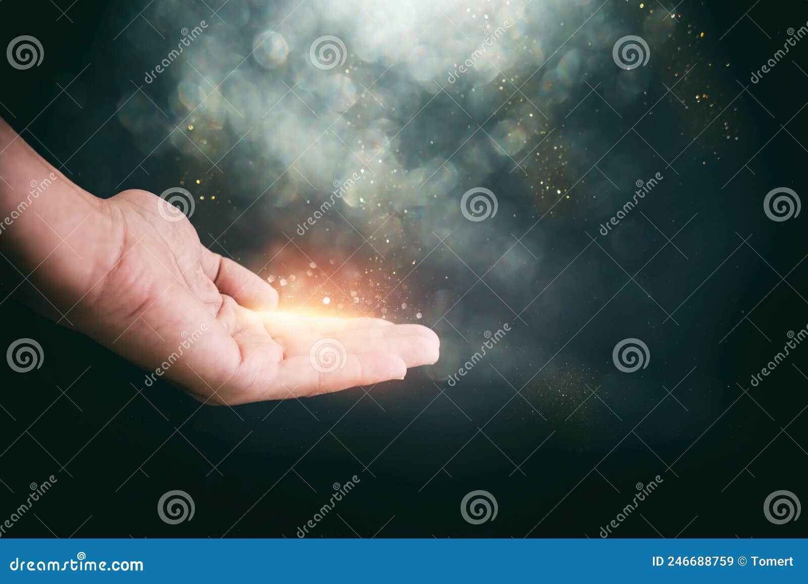Human Hand and Magical Glowing Light Stock Image - Image of gift ...
