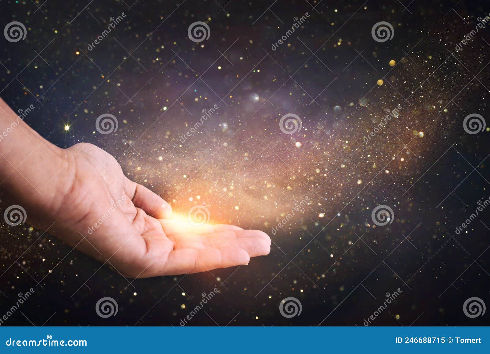 Human Hand and Magical Glowing Light Stock Image - Image of hold ...