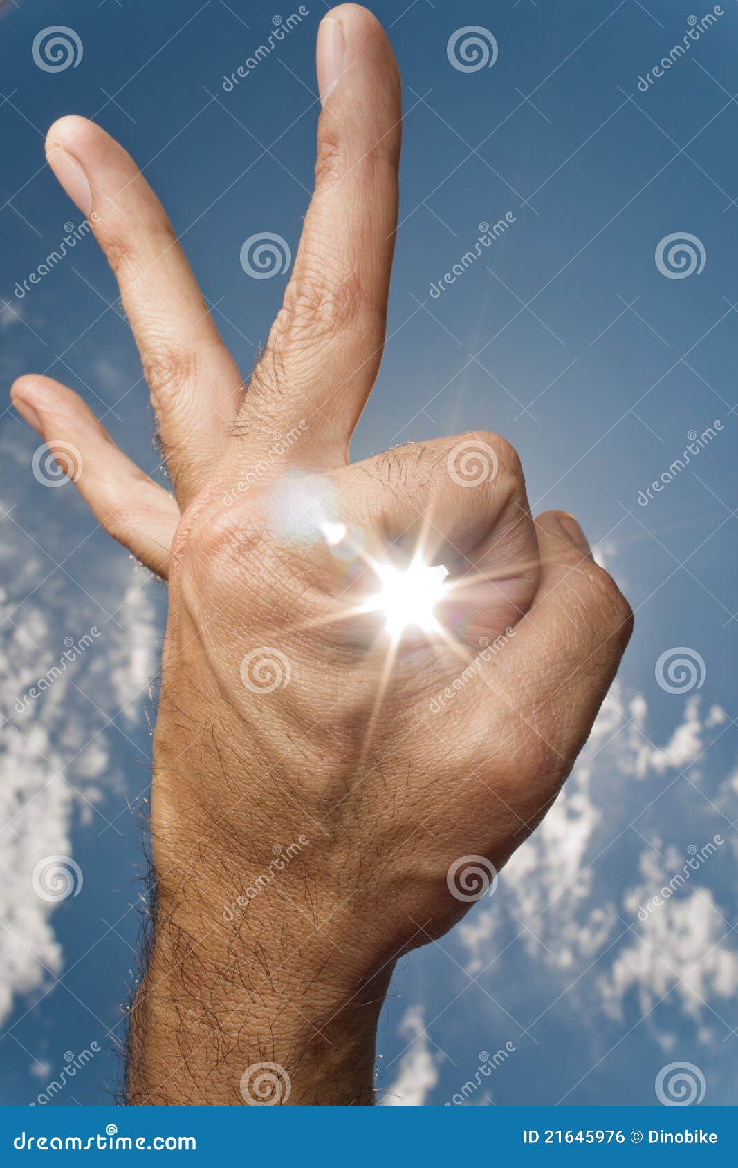 Human Hand Making Ok Sign and Sun Gets through it Stock Photo - Image ...
