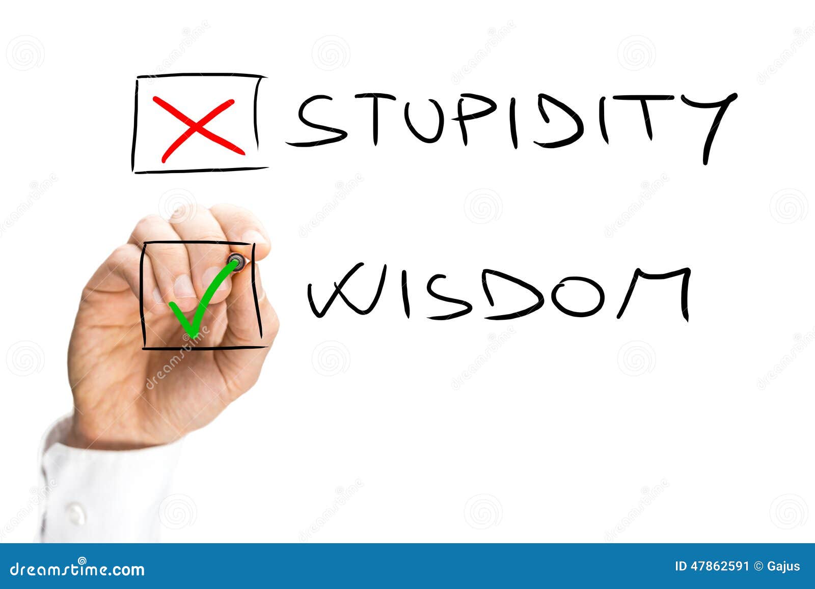 Human Hand Marking X On Stupidity And Check On Wisdom Royalty-Free ...