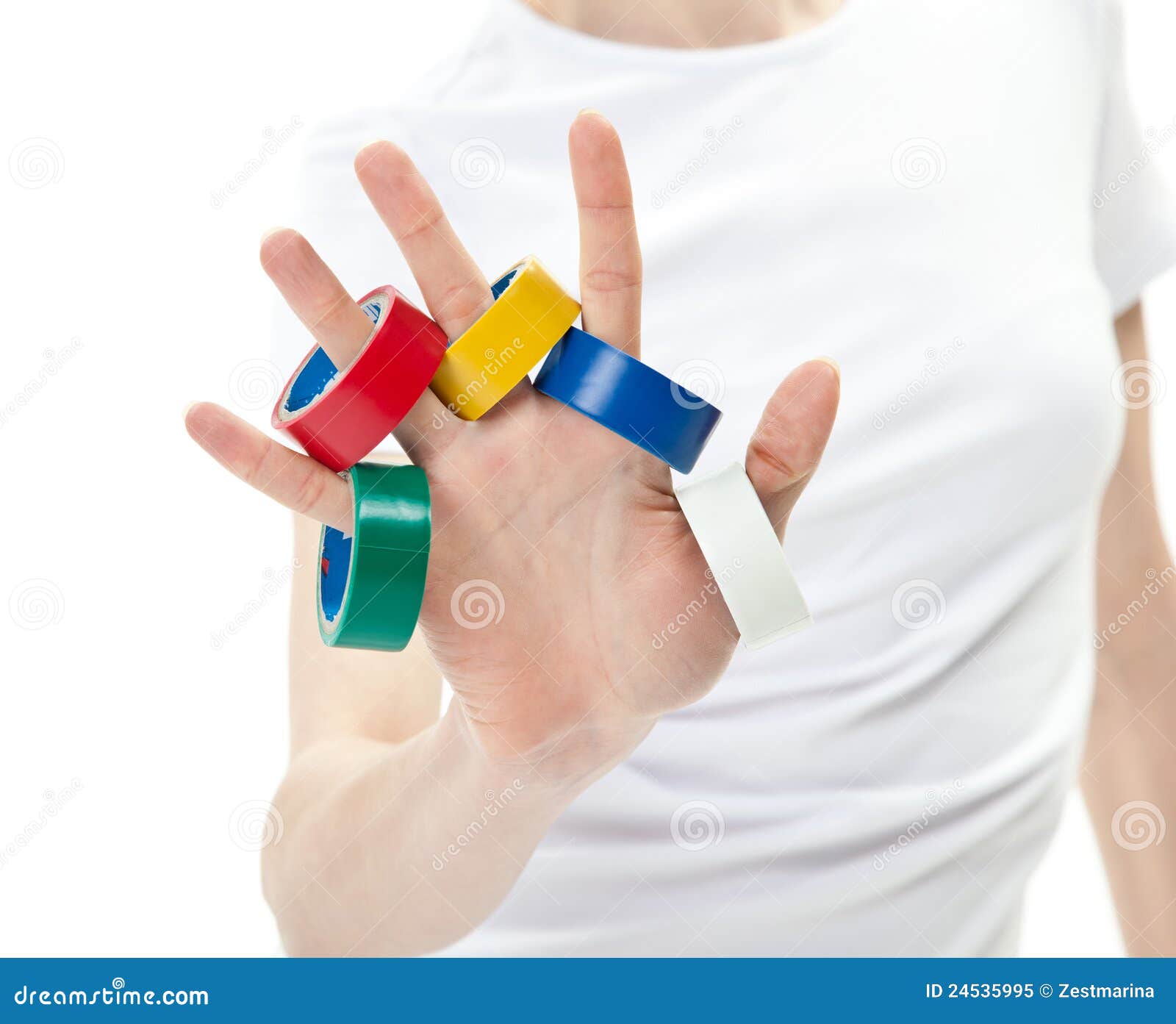 Human Hand with Multicolored Adhesive Tape Stock Image - Image of hand ...