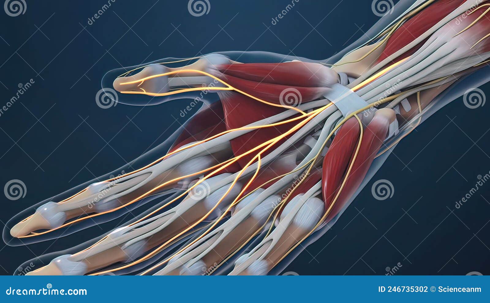 Human Hand Nerves and Tendon Stock Illustration - Illustration of ...