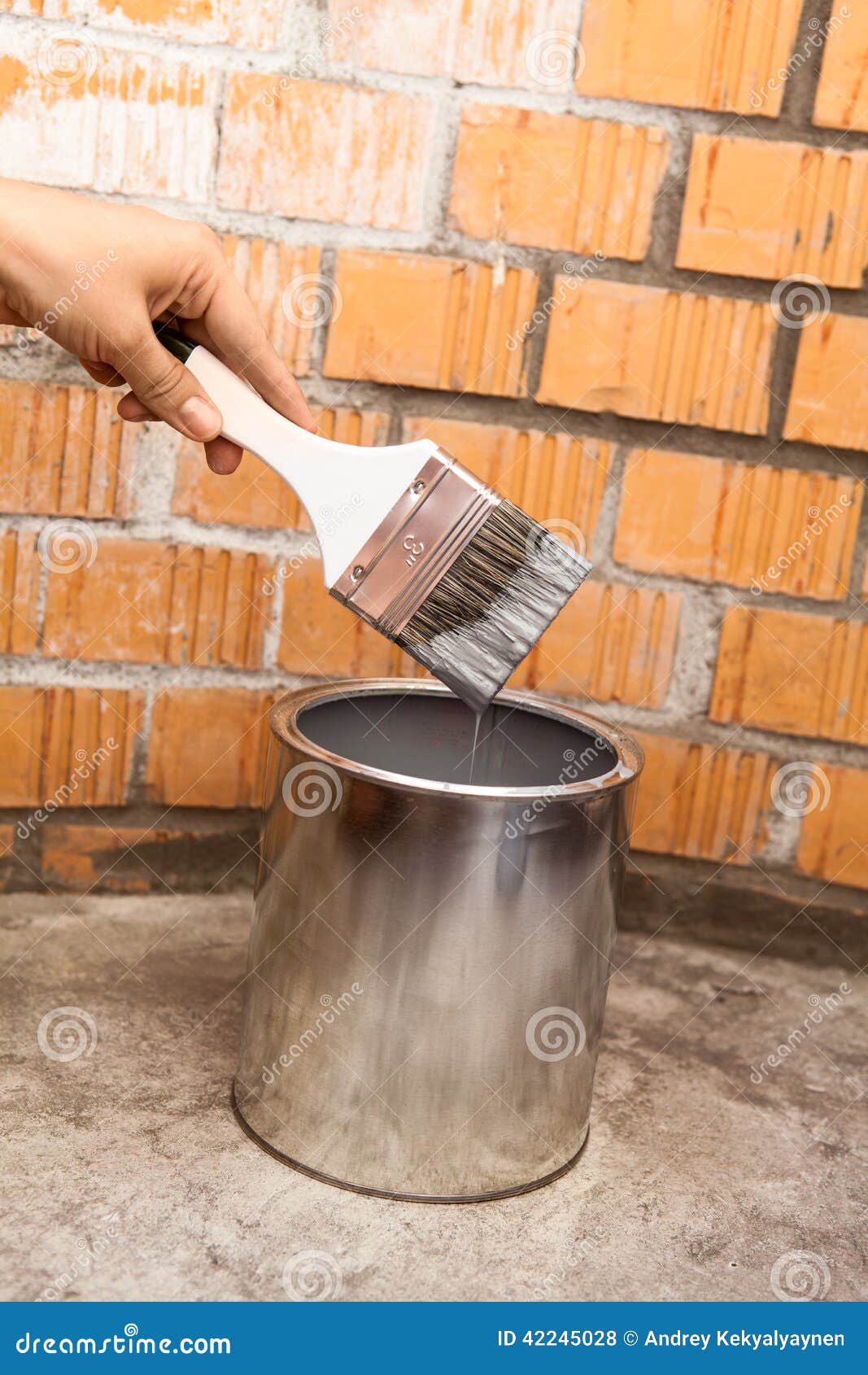 Human Hand with Paint Brush in Grey Color Stock Photo - Image of ...