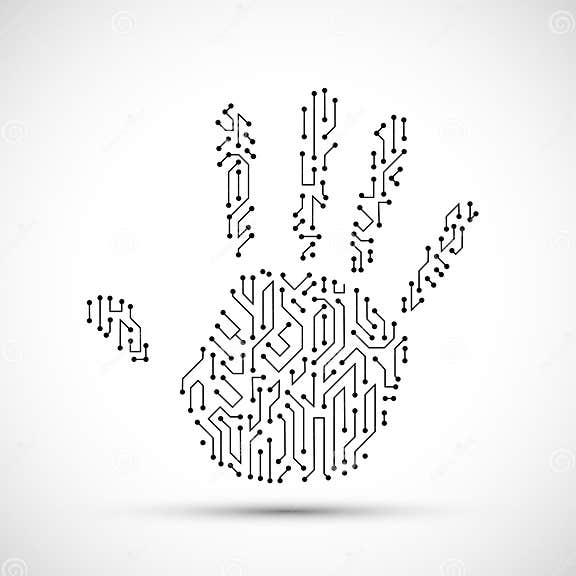 Human Hand Palm with Electronic Circuit Pattern Stock Vector ...