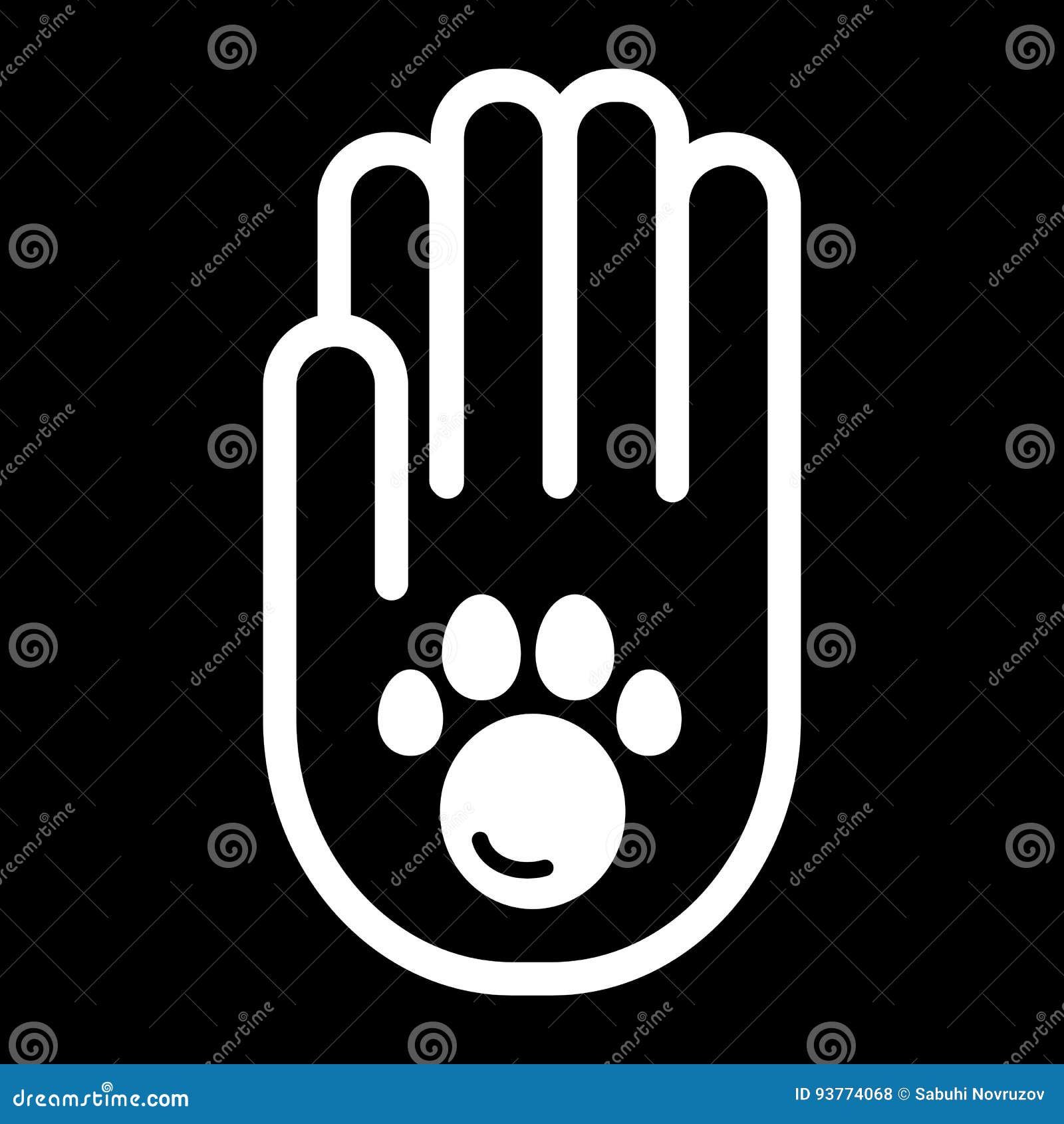 Human Hand And Paw Inside Simple Vector Icon. Black And White ...