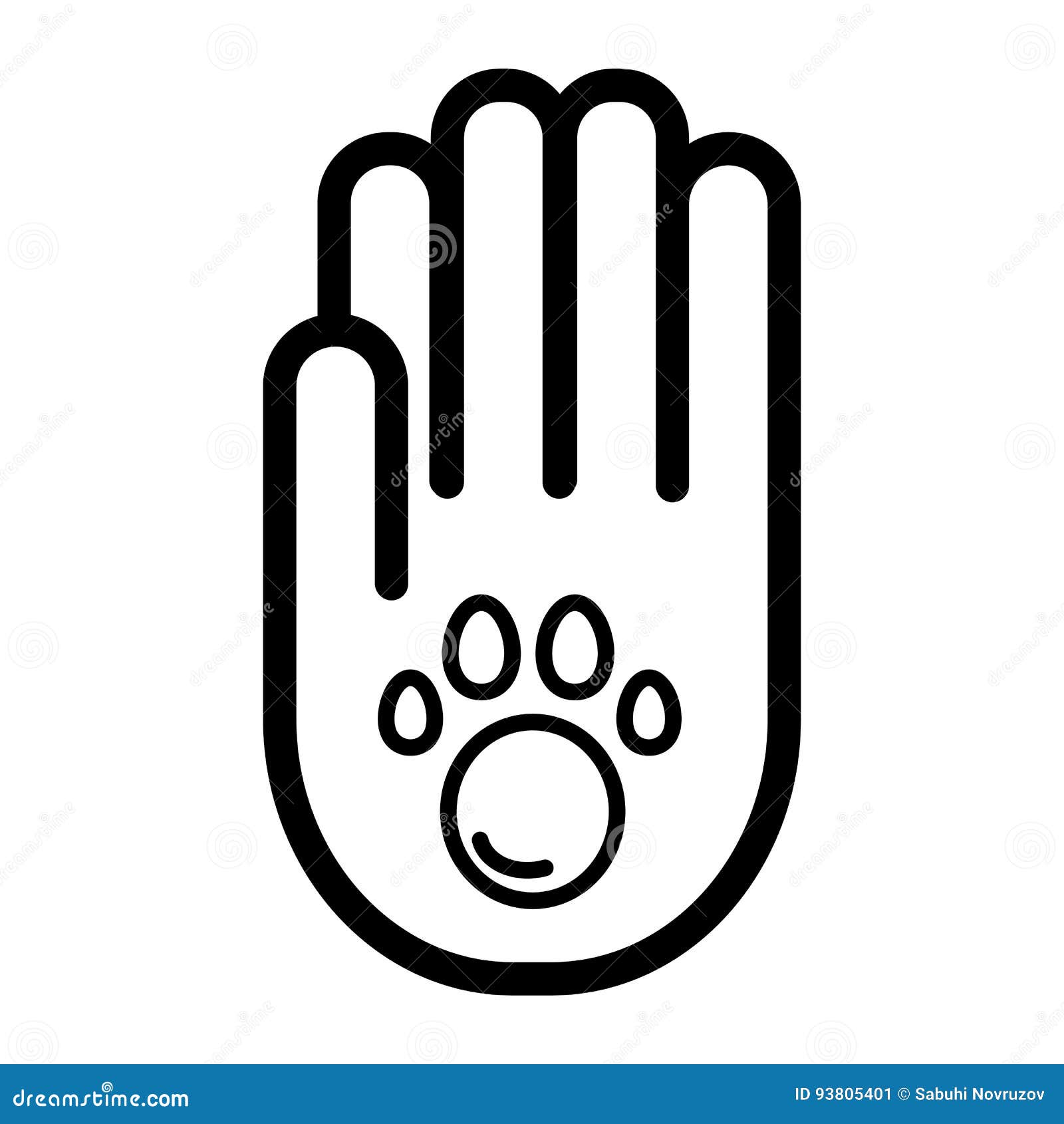 Human Hand and Paw Inside Simple Vector Icon. Black and White ...