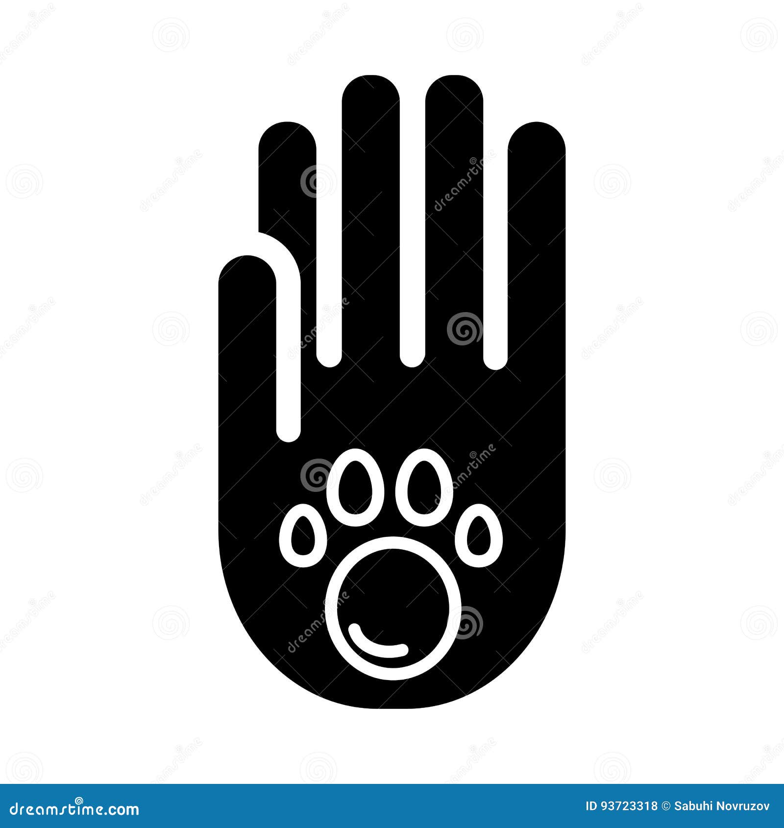 Human Hand and Paw Inside Simple Vector Icon. Black and White ...
