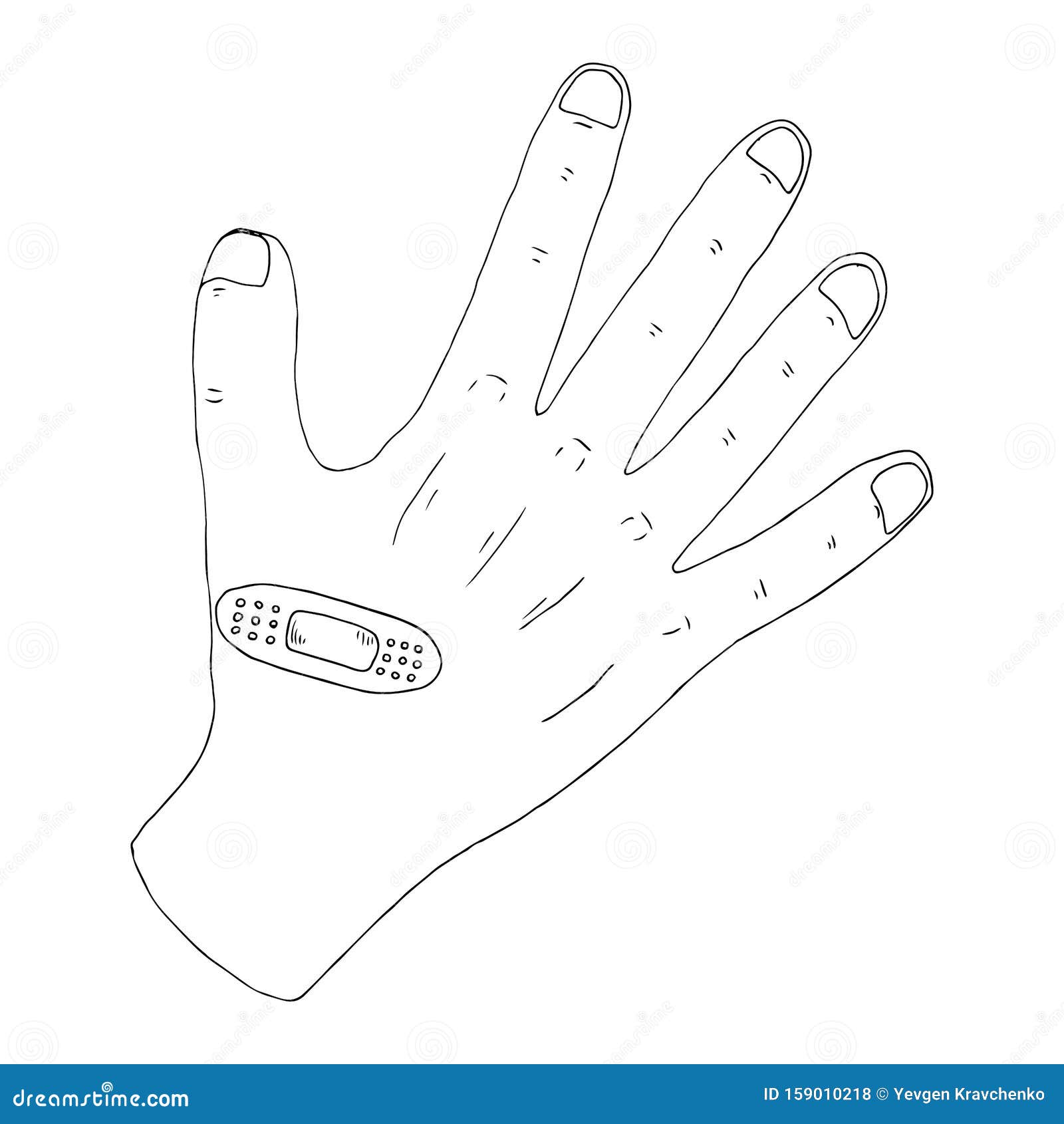 Human Hand with a Plaster. Hand Drawn Doodle Hand with a Medical ...