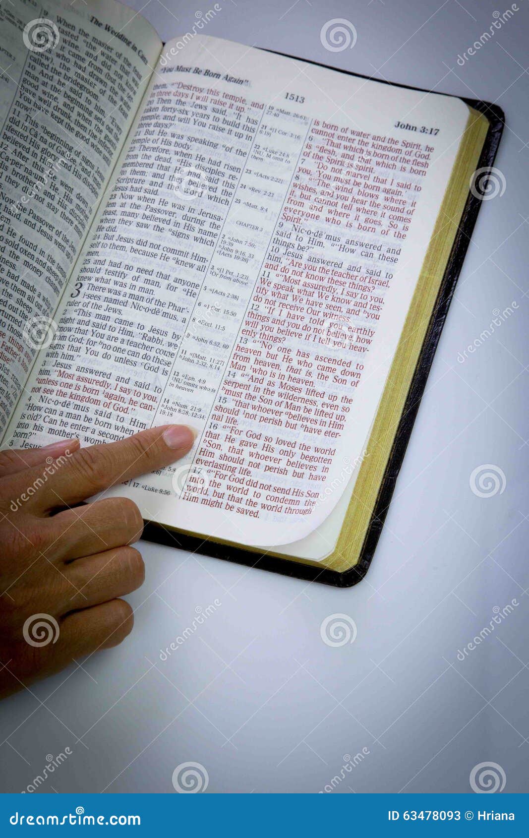 Human Hand Pointing on Bible Verse Stock Image - Image of open ...