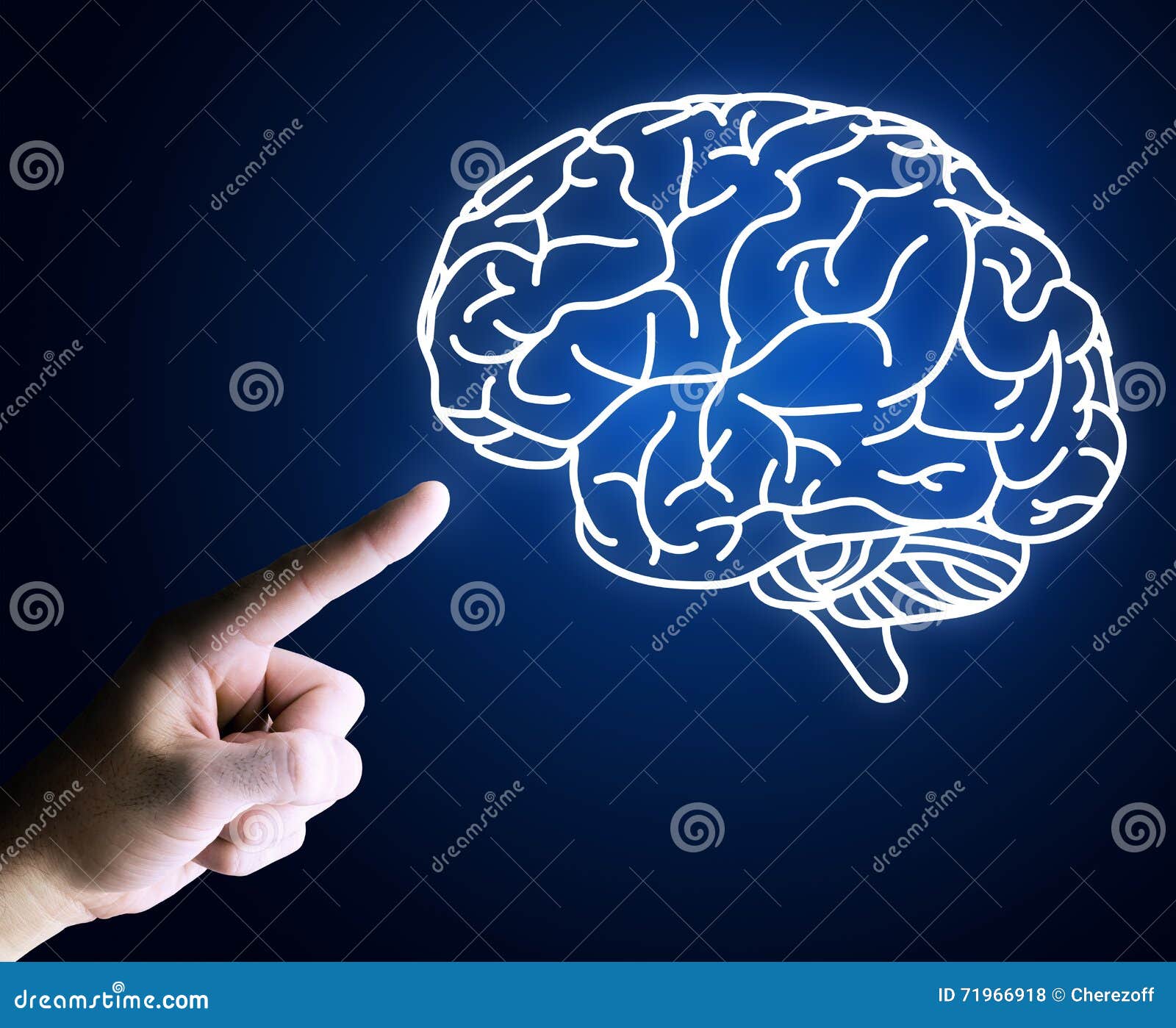 Human Hand Pointing with Finger at Brain Icon Stock Photo - Image of ...