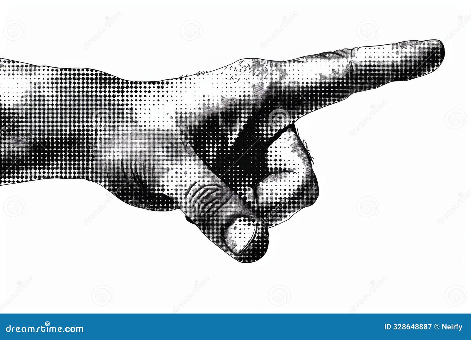 Human Hand Pointing Forward in Halftone Texture, Dotted Pop Art Style ...