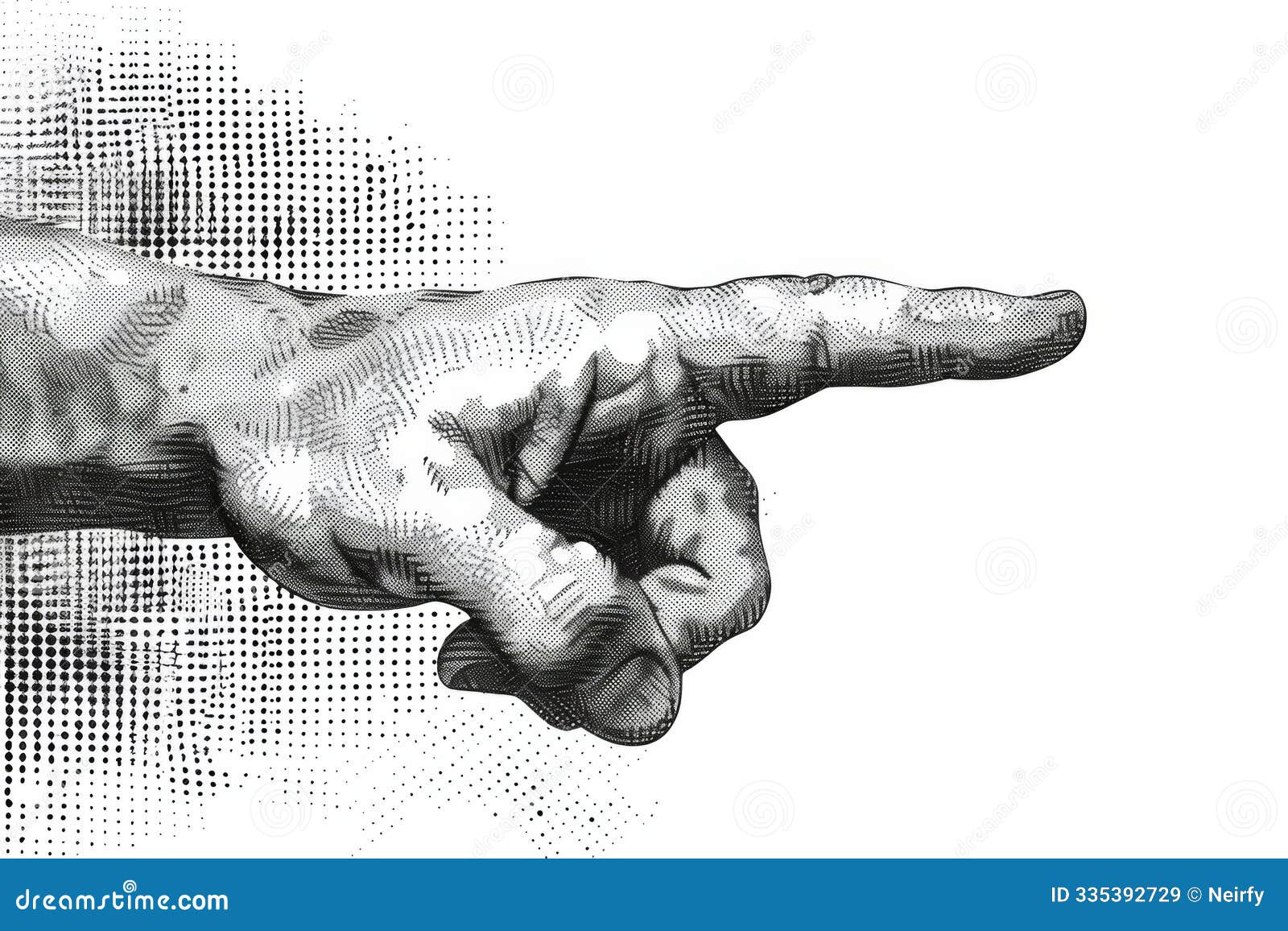 Human Hand Pointing Forward in Halftone Texture, Dotted Pop Art Style ...