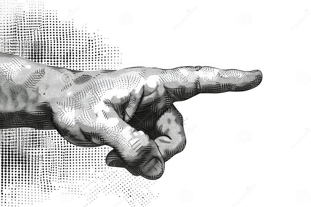 Human Hand Pointing Forward in Halftone Texture, Dotted Pop Art Style ...
